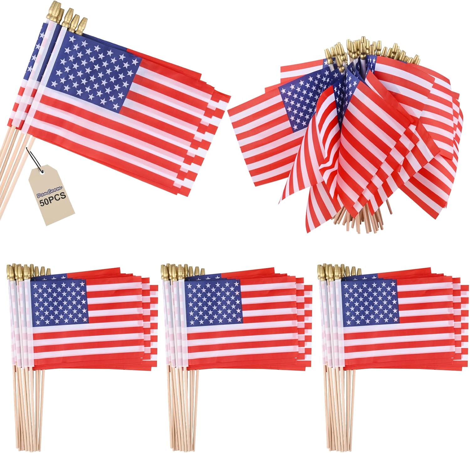 Amazon.com : 50 Pcs Small American Flags on Stick 4x6 Inch American ...