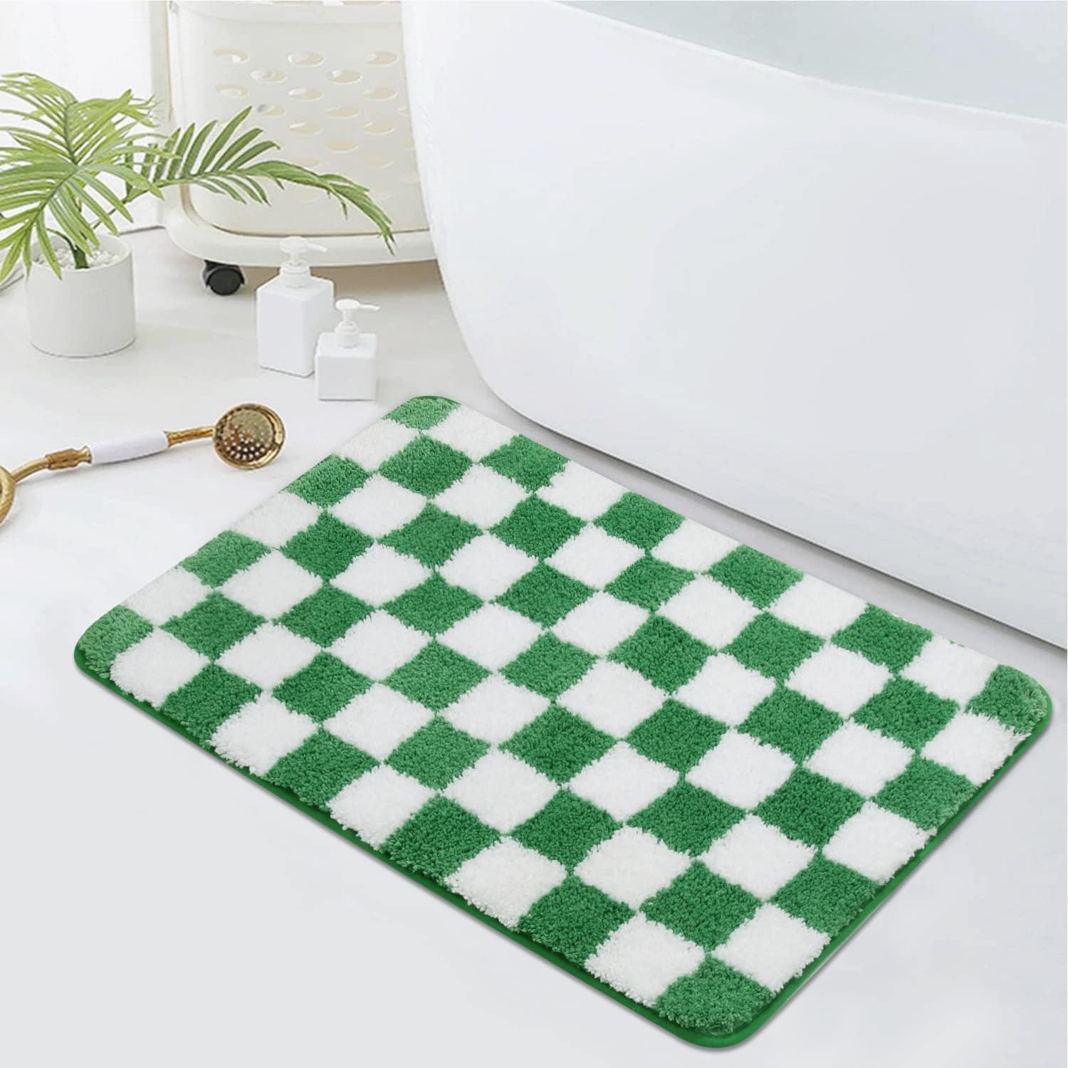Amazon.com: Sivilife Checkered Bathroom Rugs, Green Machine Washable ...