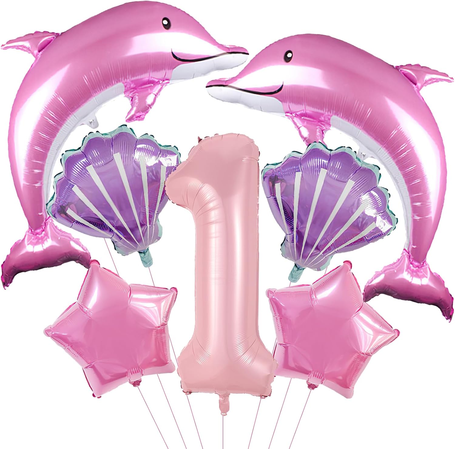 Amazon.com: Dolphin Balloons, 7pcs Pink Dolphin Birthday Number Mylar ...
