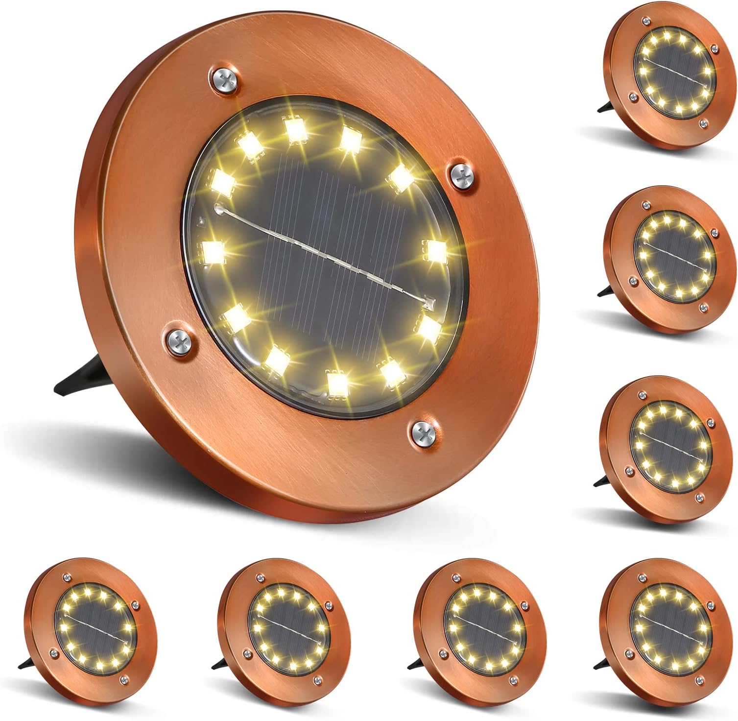 Solar Ground Lights, 8 LED Solar Disk Lights Outdoor 8 Pack, Waterproof ...
