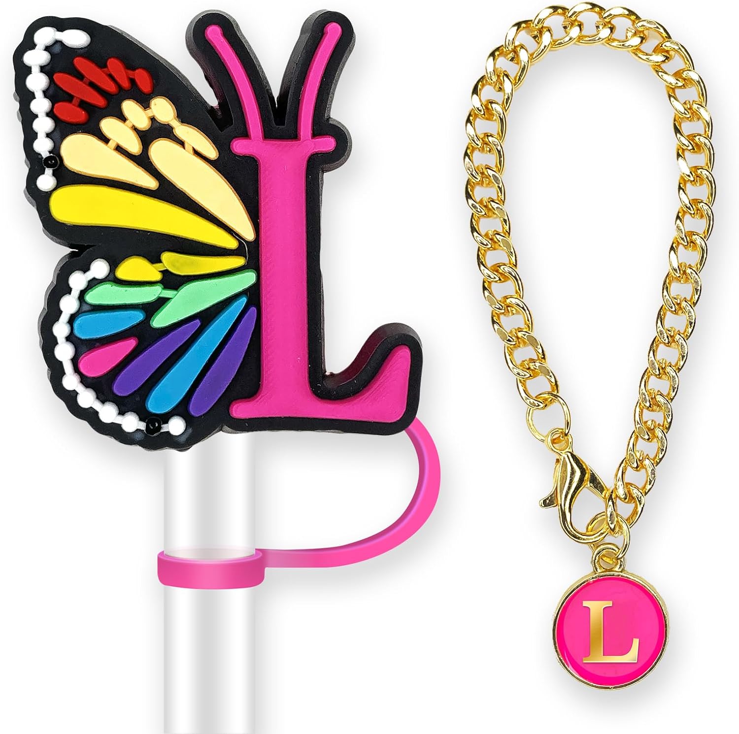 Amazon.com: Butterfly Letter Straw Cover for Tumbler Cap, Alphabet ...