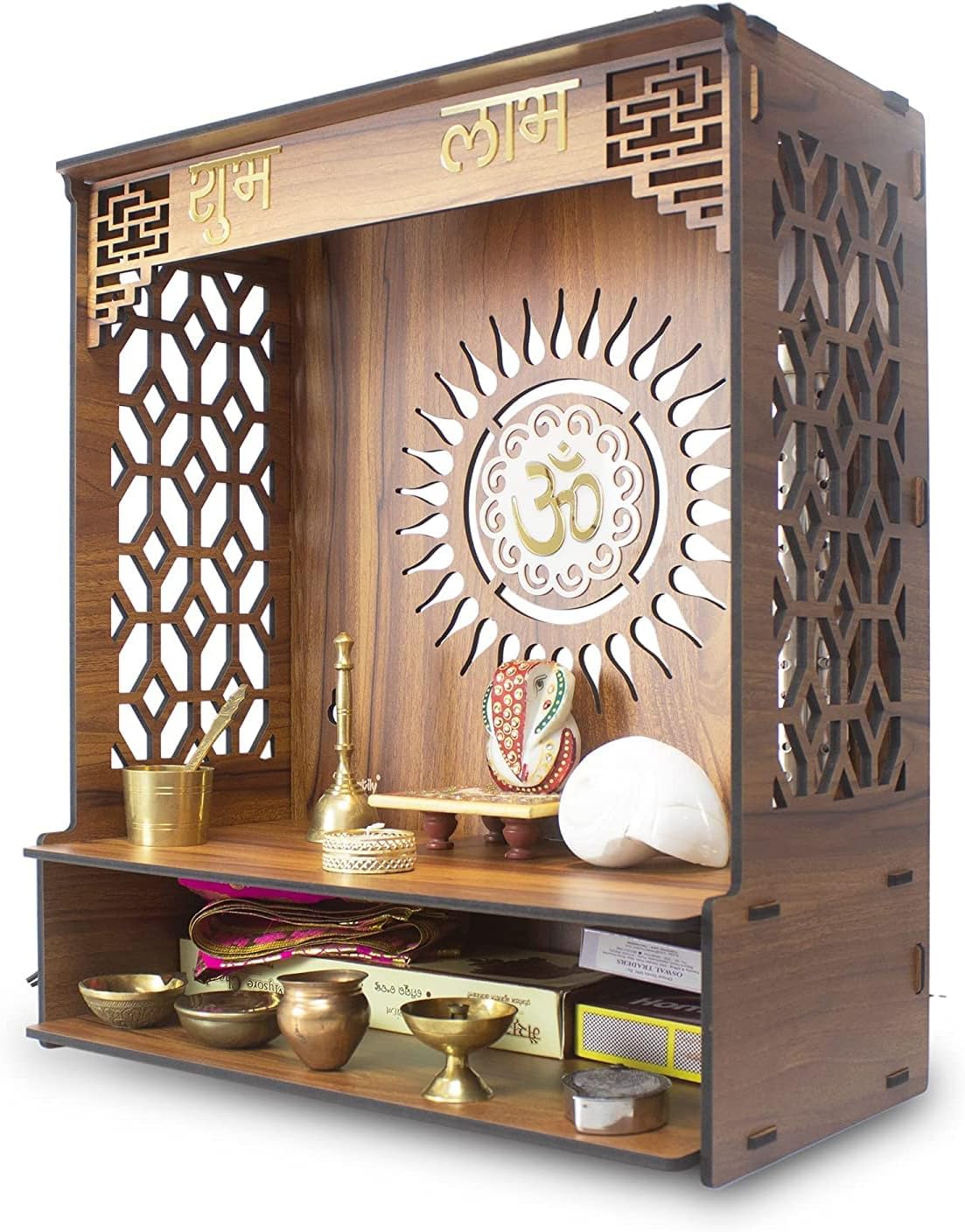 Amazon.com: Temple Shubh Labh Beautiful Wooden Pooja Stand for Home ...