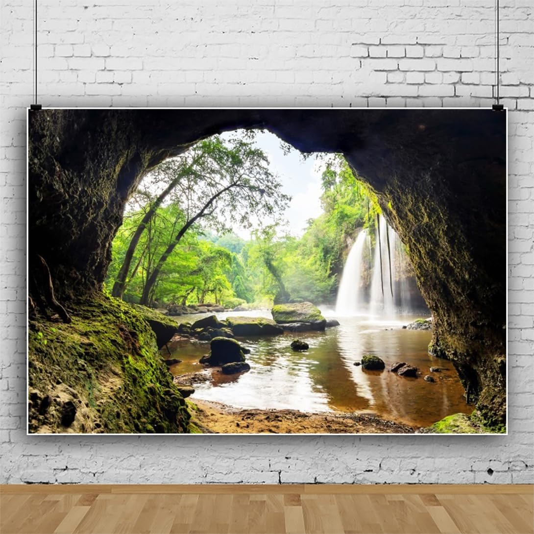 Amazon.com: Leowefowa 6x4ft Vinyl Mountain Cave Backdrop Green Forest ...