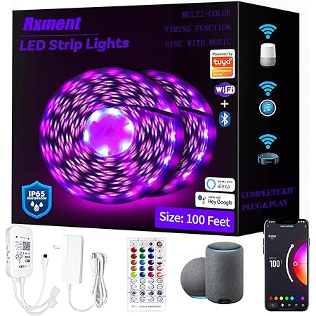 Amazon.com: 100FT Outdoor Led Strip Lights Waterproof Led Light Strips ...