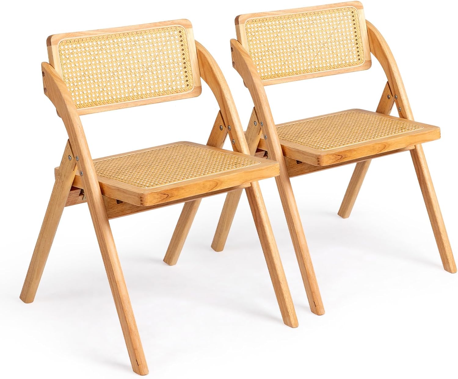 Amazon.com: Karl home Wooden Rattan Folding Chairs 2 Pack, Portable ...