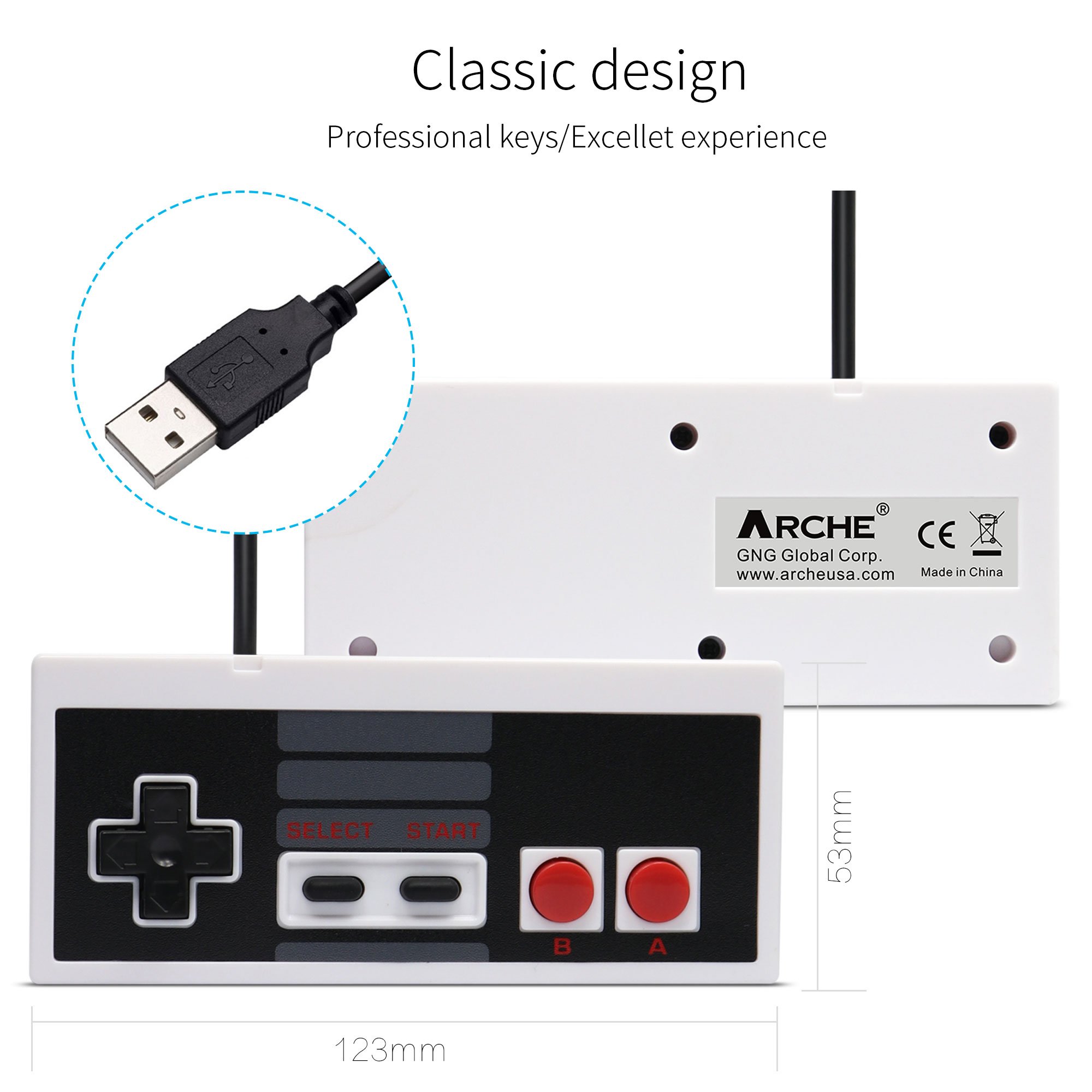 Buy 1 Pack USB Wired Controller for Nintendo NES Games, ARCHE PC USB ...