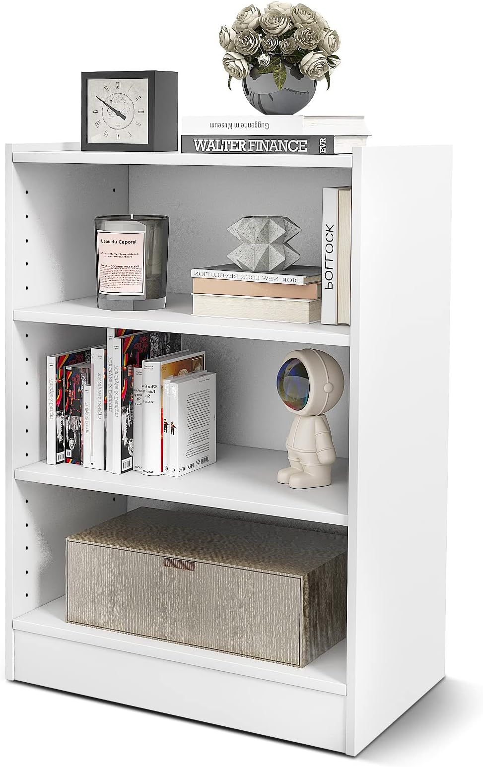 Vida Designs Cambridge 3 Tier Medium Bookcase, White Wooden Shelving ...