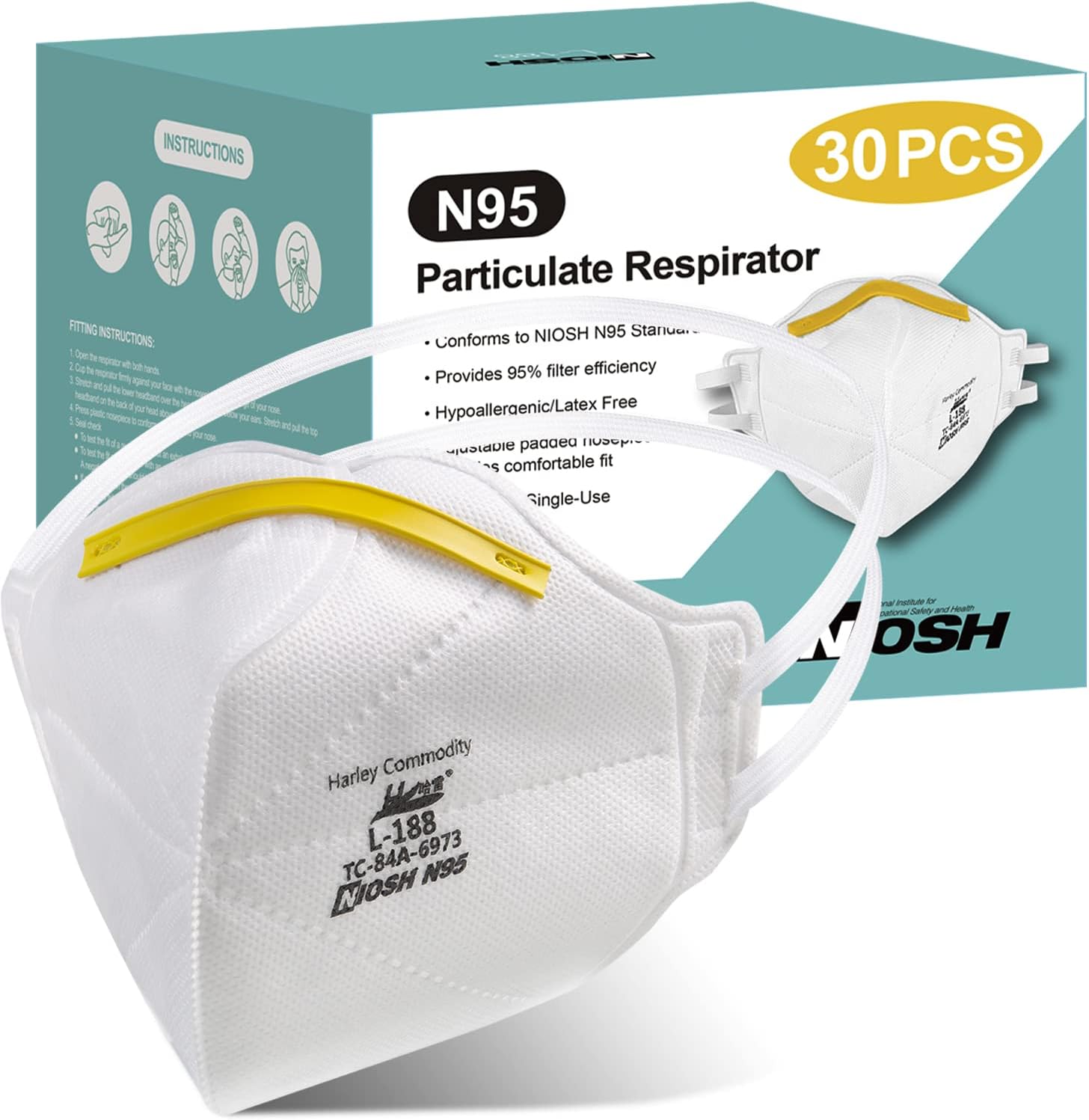 Amazon.com: N95 口罩 NIOSH 認證 30 入 透氣 N95 微粒呼吸裝置 折疊式 N95 口罩 通用款（核准編號 84A ...