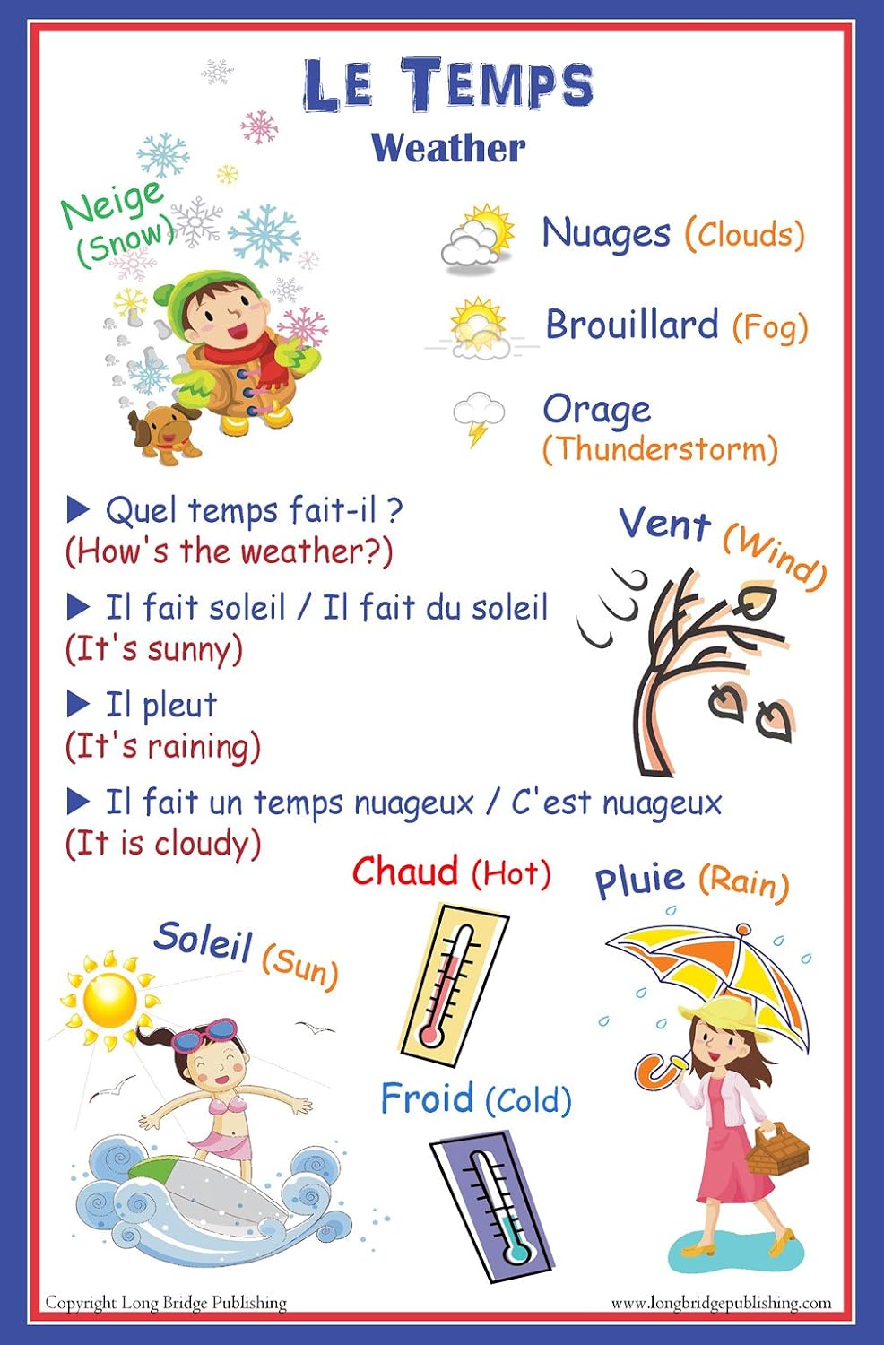 Amazon.com: Long Bridge Publishing Bilingual School Poster - Weather ...