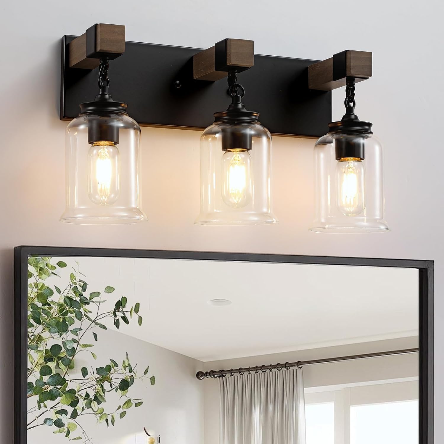 Farmhouse Bathroom Light Fixtures, 3-Light Matte Black Bathroom Vanity ...