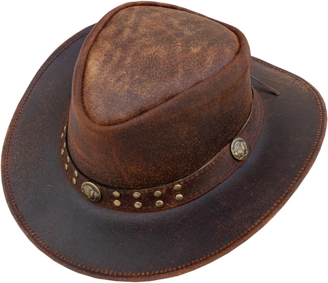 Brown Leather Cowboy Western Hat for Men and Woman Felt Studded ...