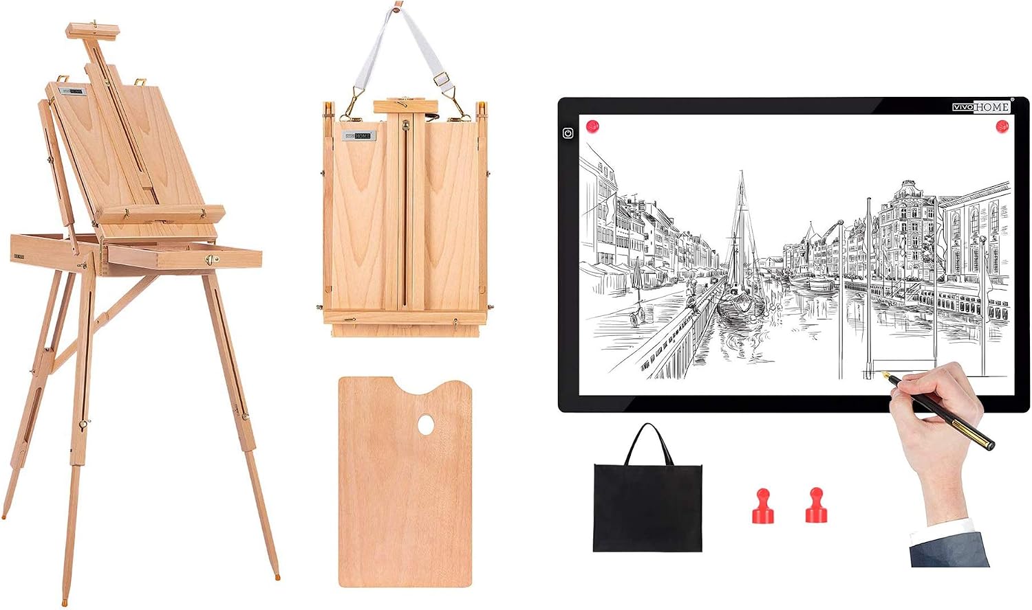 Amazon.com: VIVOHOME French Style Wooden Art Easel Portable Tripod ...