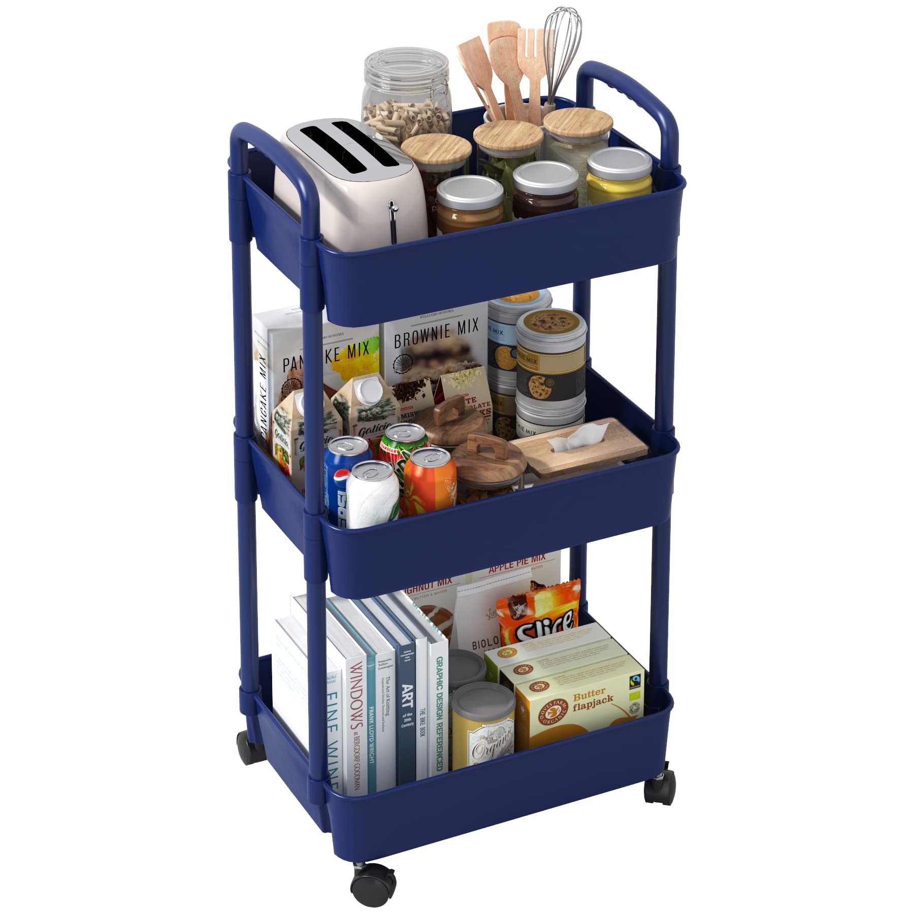 Sywhitta 3-Tier Plastic Rolling Utility Cart with Handle, Multi ...