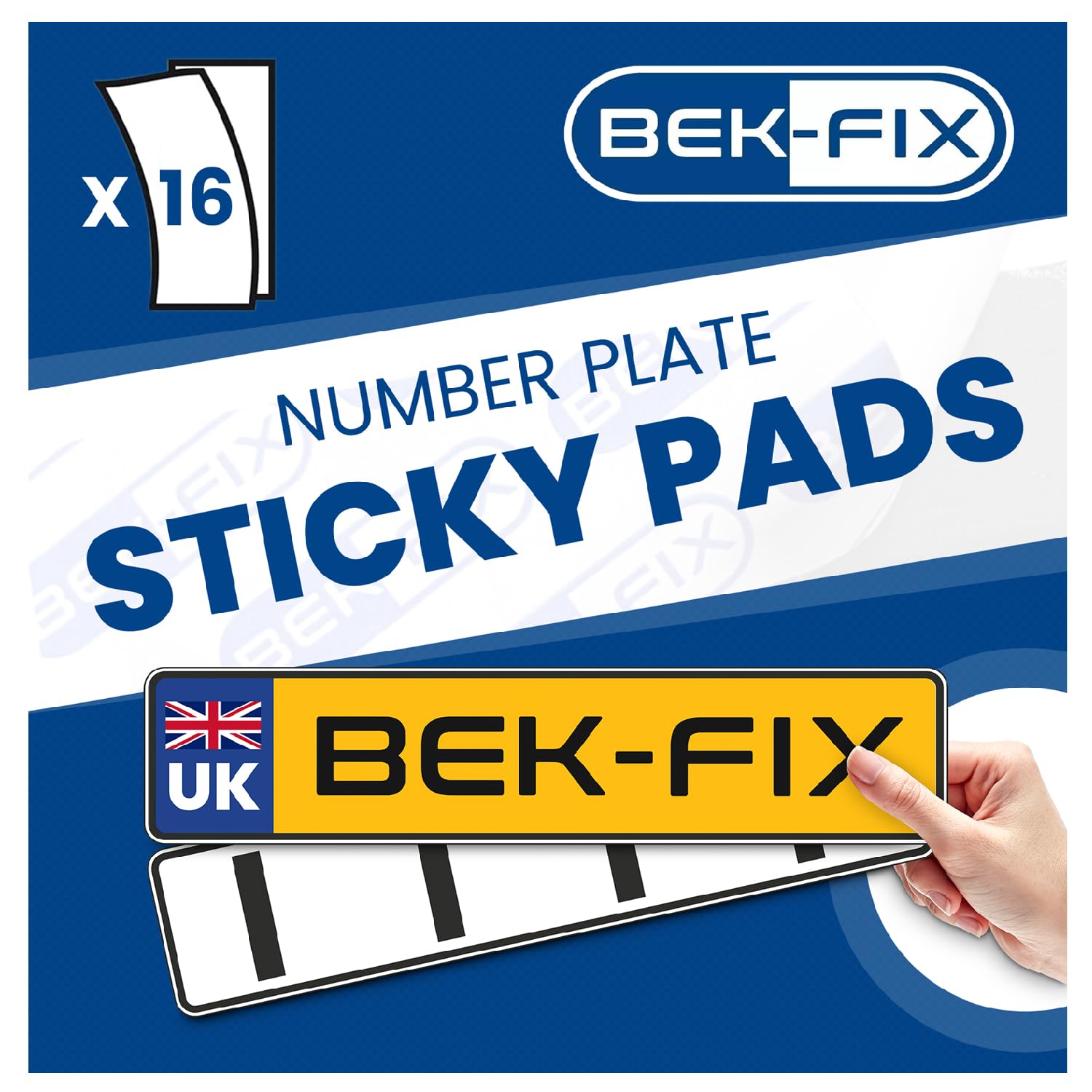 BEK-FIX® 16 NUMBER PLATE STICKY PADS DOUBLE SIDED SELF ADHESIVE STRIPS ...