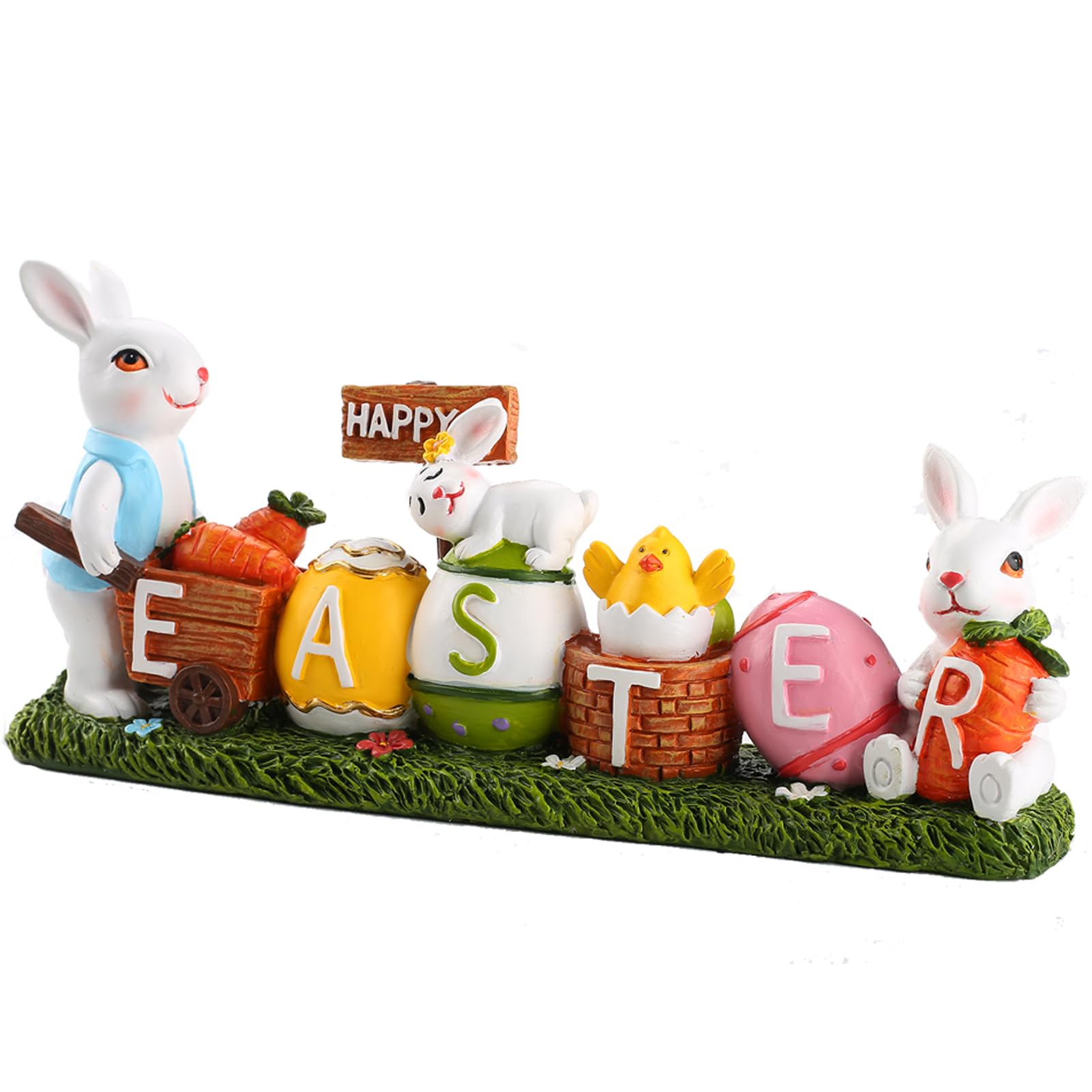 HERZWILD Happy Easter Bunny Decorations，Easter Resin Bunny Spring ...