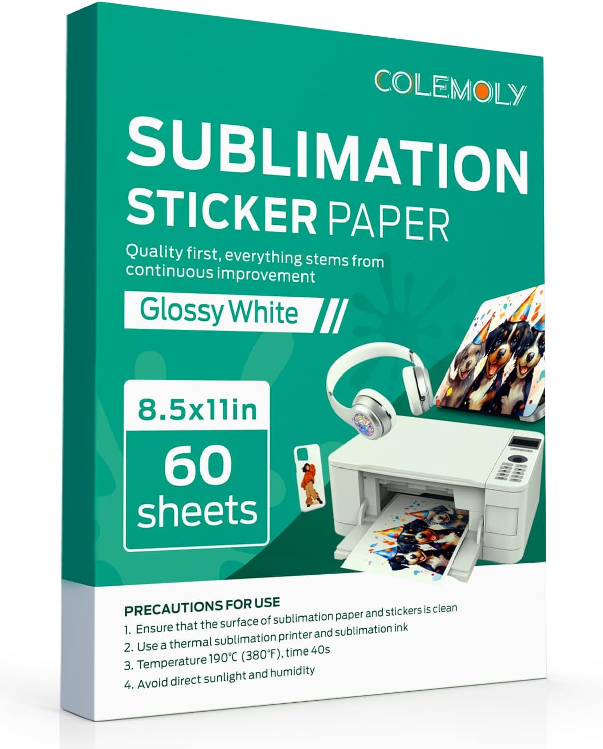 Amazon.com : Colemoly Sublimation Sticker Paper-30 Sheets Glossy White ...