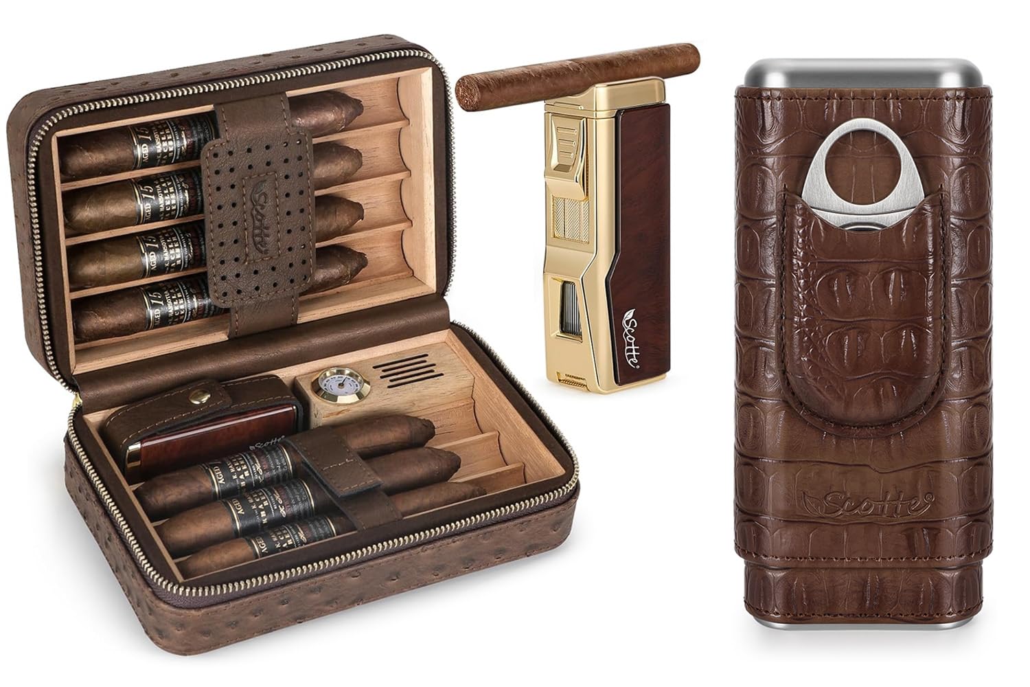 Amazon.com: Cigar Humidor Box with Cigar Lighter and Cigar Case with ...