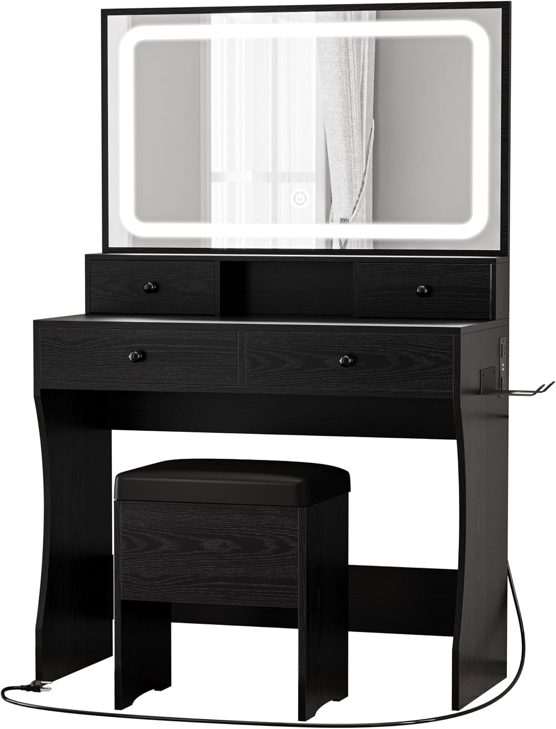 LIKIMIO Vanity Desk with LED Lighted Mirror & Power Outlet & 4 Drawers ...