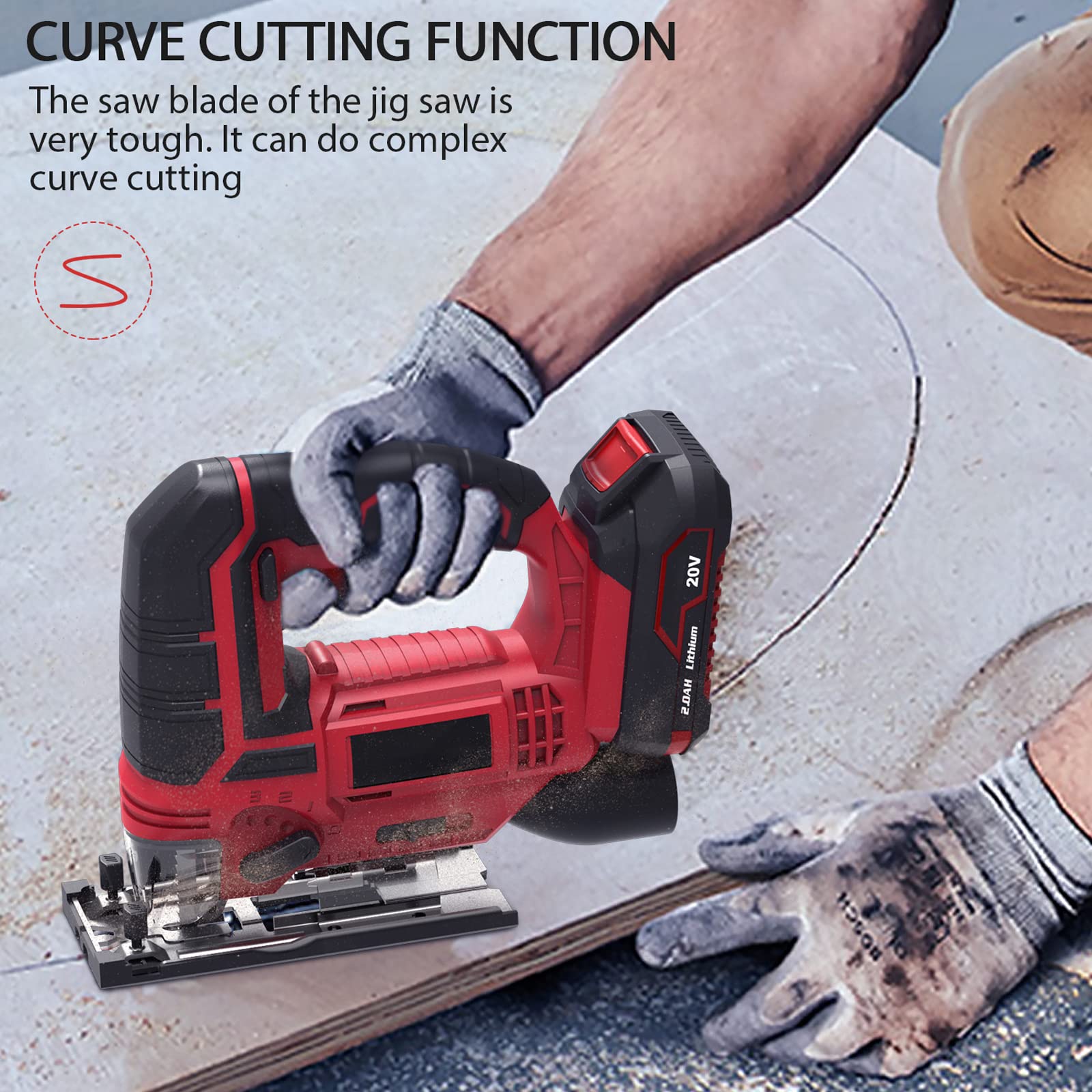 Jigsaw, 20V Cordless Jig Saws with LED, 10Pcs Blades, 4 Orbital ...