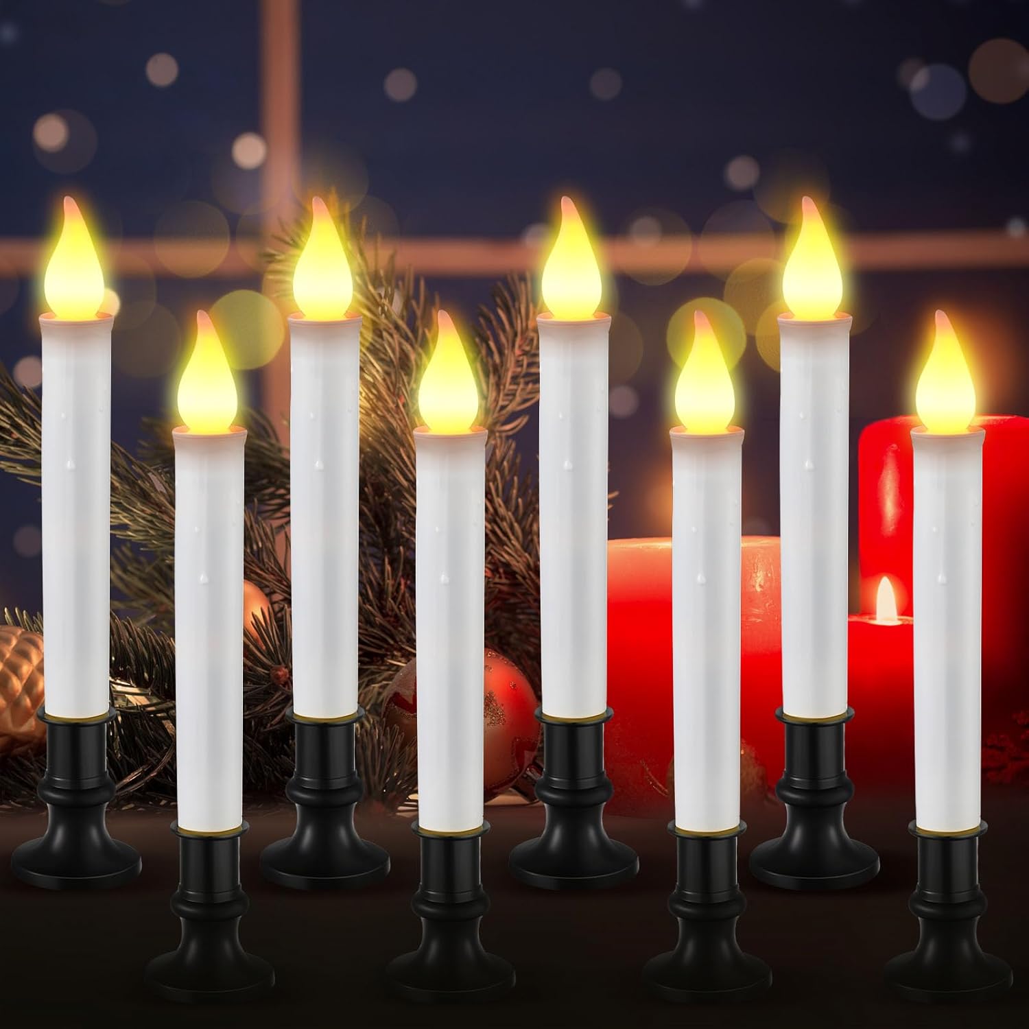 Amazon.com: Baquler 8 Pcs Christmas LED Window Candles with Sensor Dusk ...