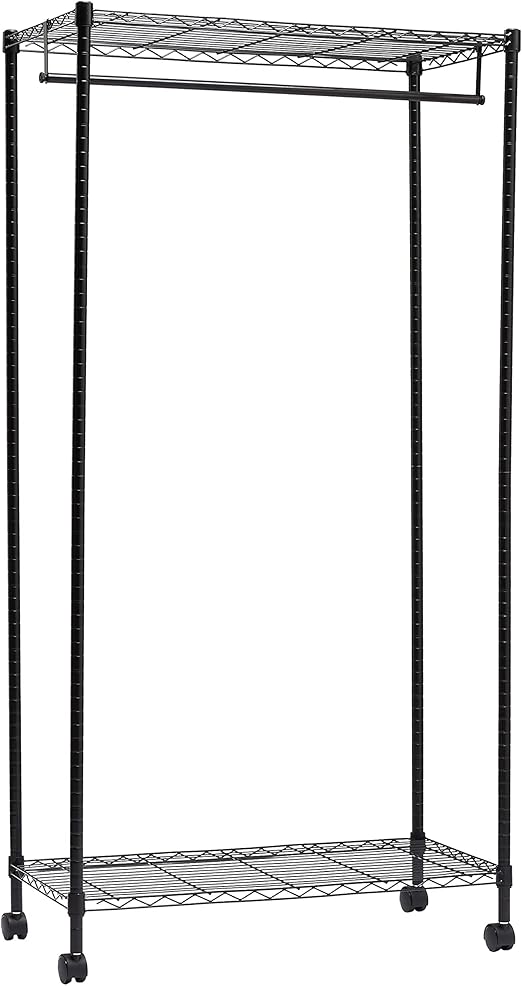 Amazon Basics Garment Rack with Top and Bottom Shelves, Black, 89 x 44 ...