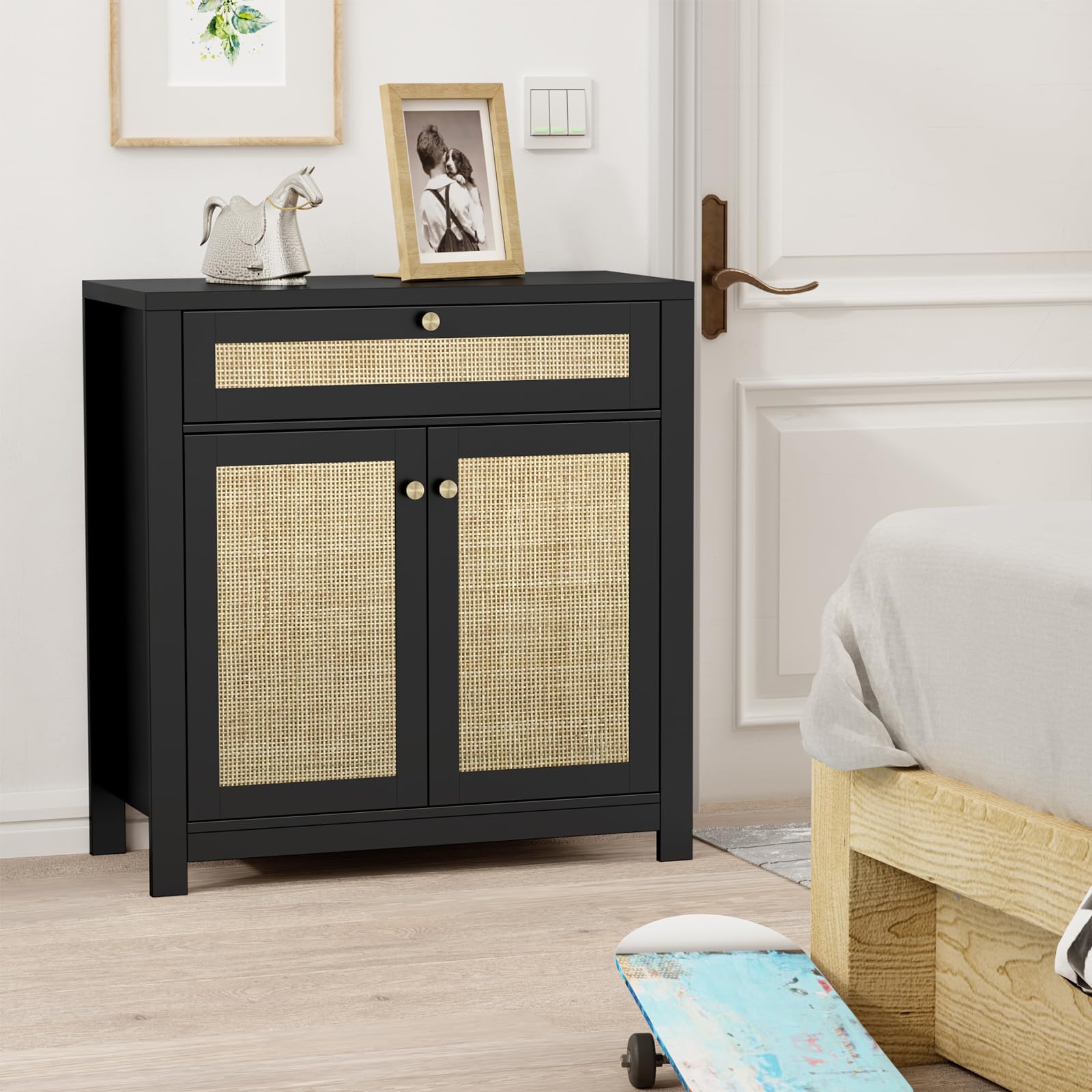 Giluta Black Sideboard Buffet Cabinet, Cupboard with 2 Door and Drawer ...