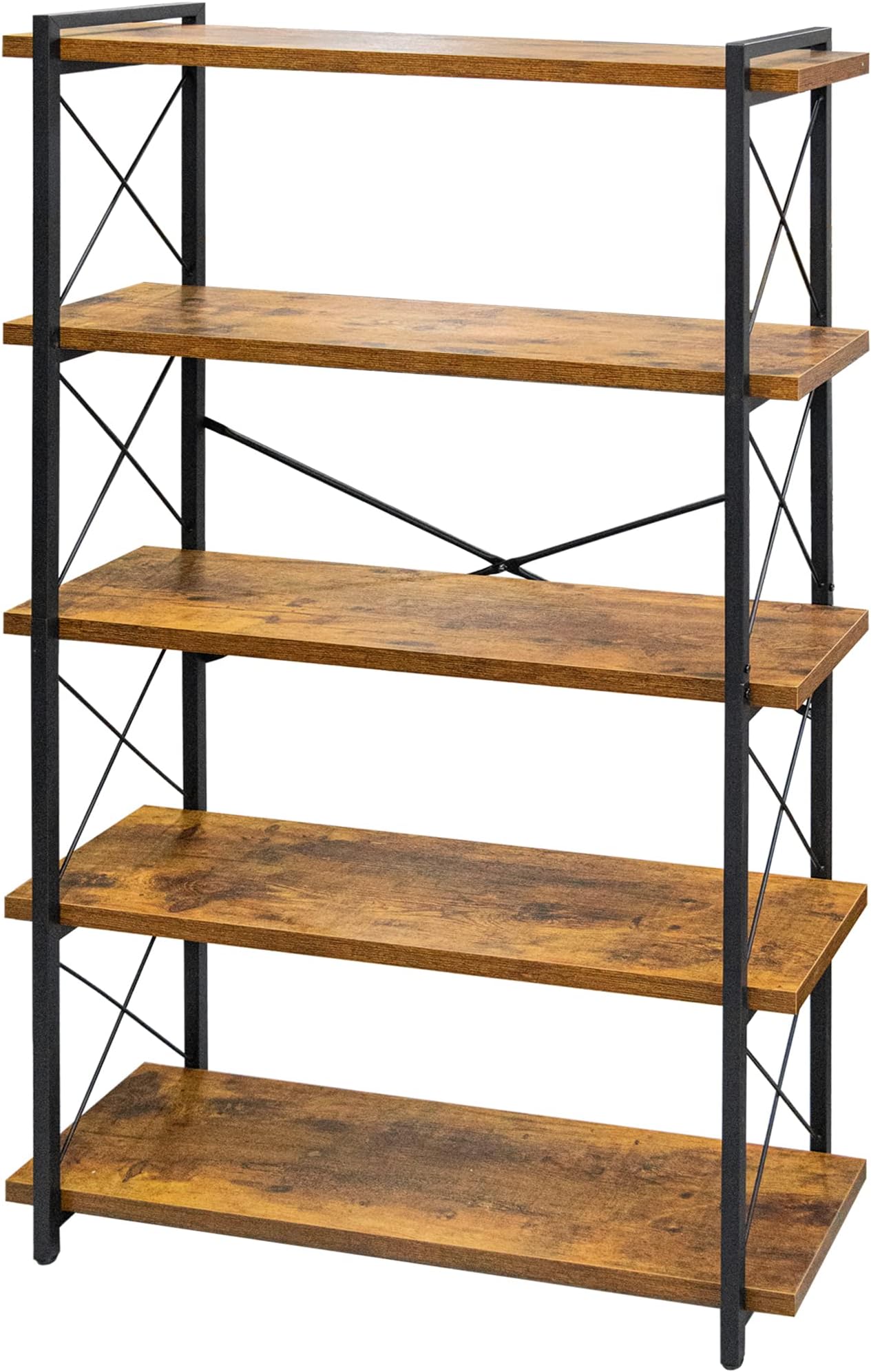 Amazon.com: 5 Tier Industrial Solid Wood Bookshelf, Open Etagere ...