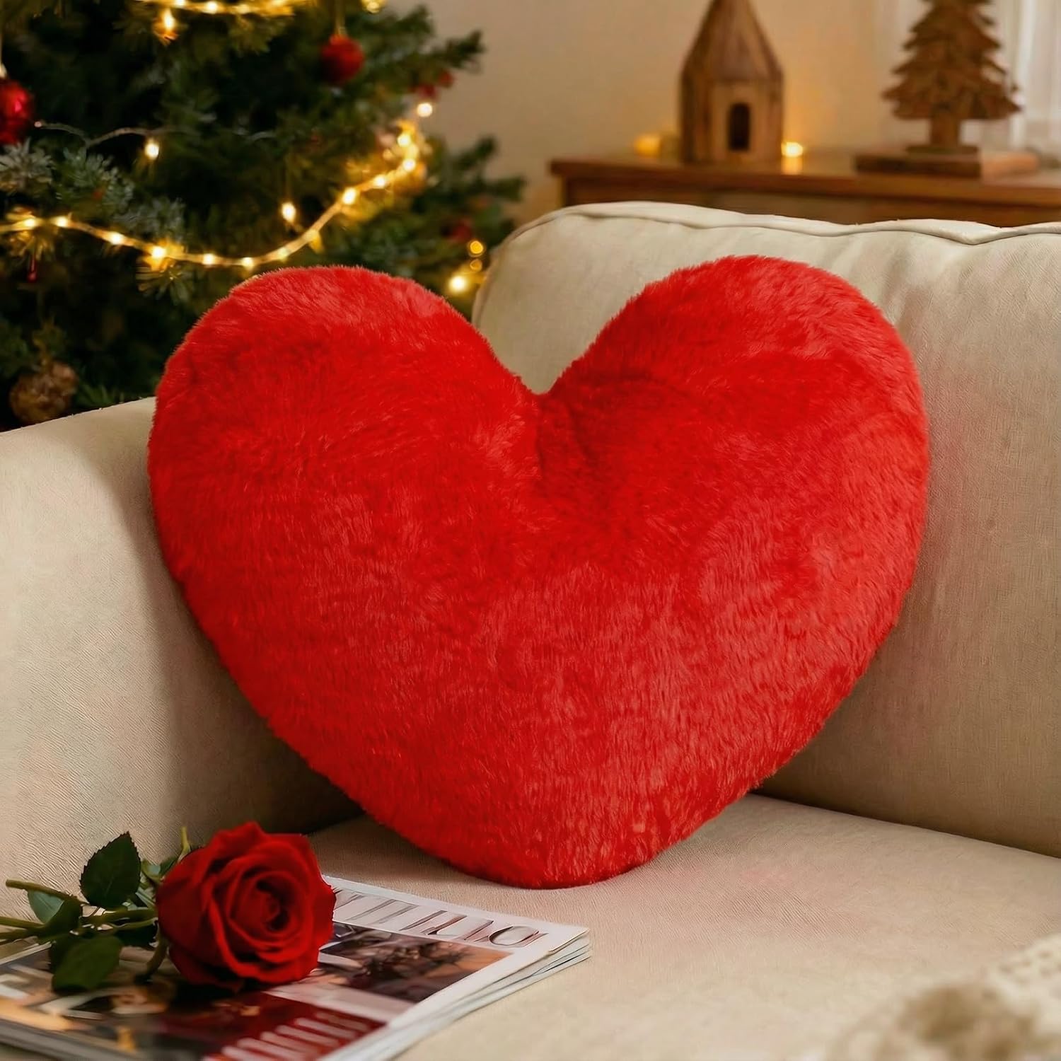 Amazon.com: Nydotd Heart Pillows Cute Fuzzy Throw Pillow Red Love Heart ...