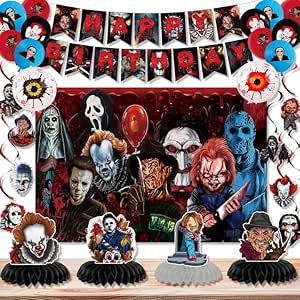 Amazon.com: 28PCS Horror Birthday Decorations Halloween Happy Birthday ...