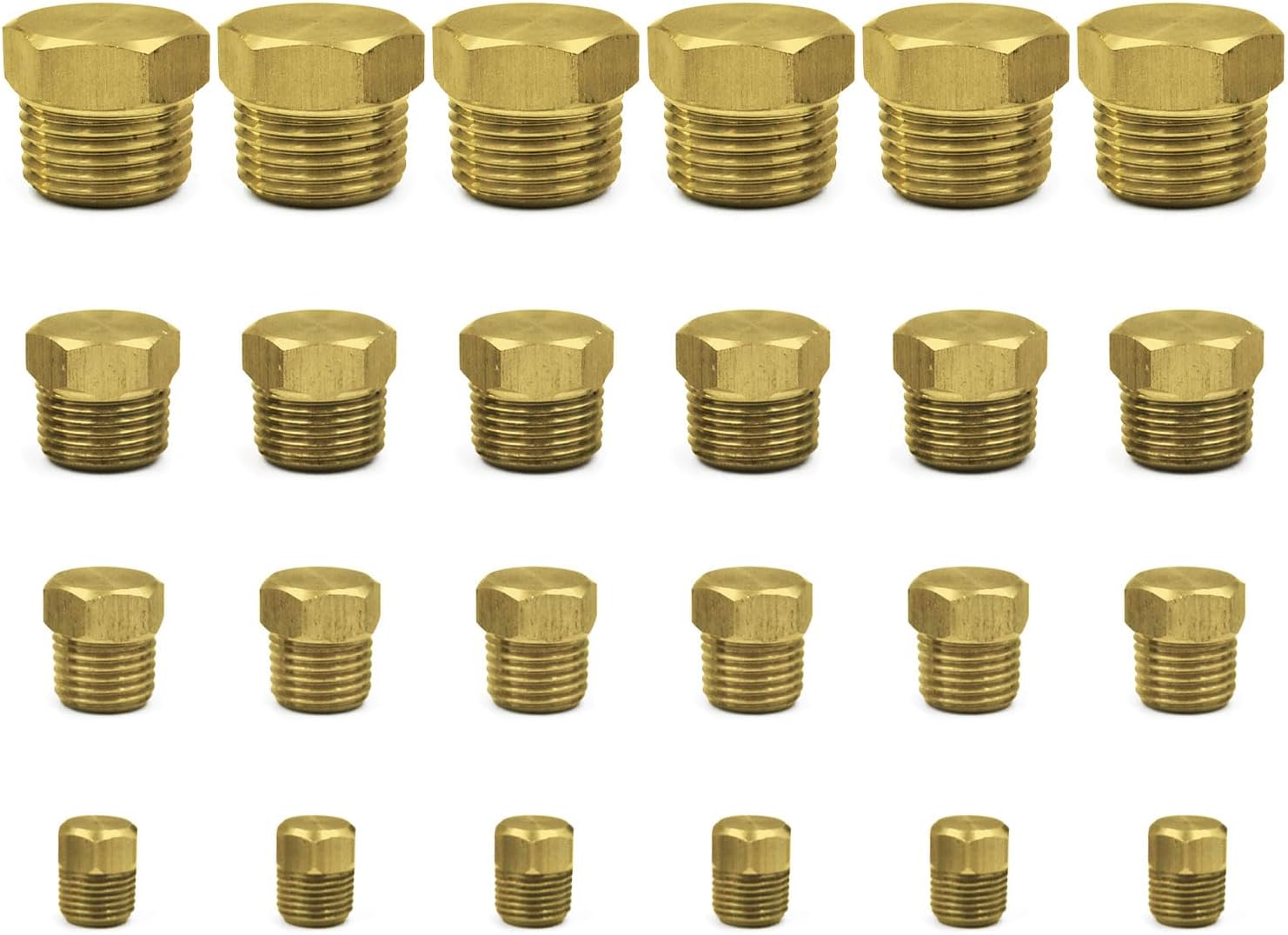 Amazon.com: 24 Pcs Brass Hex Pipe Plug, 1/8" 1/4" 3/8" 1/2" NPT Male ...