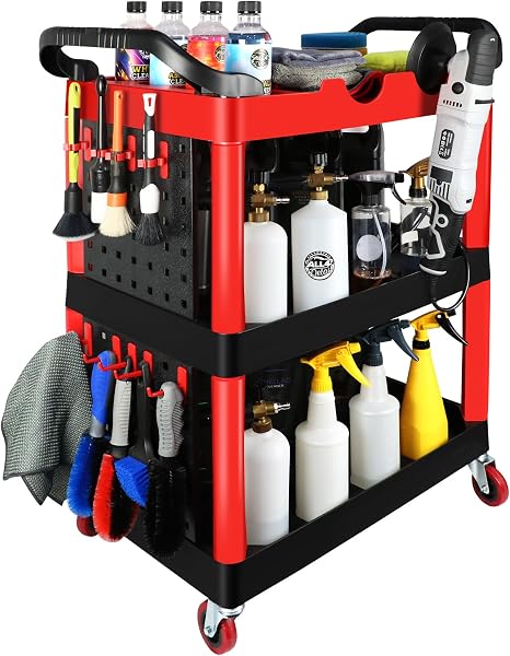 Amazon.com: ALL4DETAIL Auto Detailing Cart with Wheels, 3 Tier Car ...