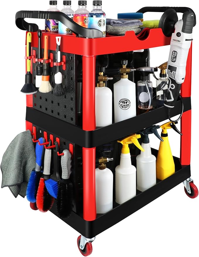 Amazon.com: ALL4DETAIL Auto Detailing Cart with Wheels, 3 Tier Car ...