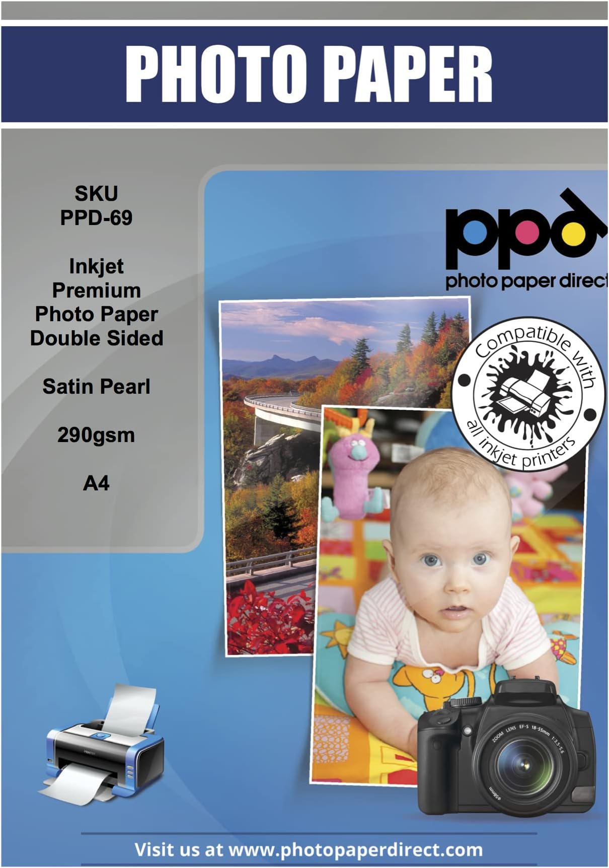 PPD 50 Sheets A4 Inkjet Professional Grade 290gsm Photo Paper Satin ...