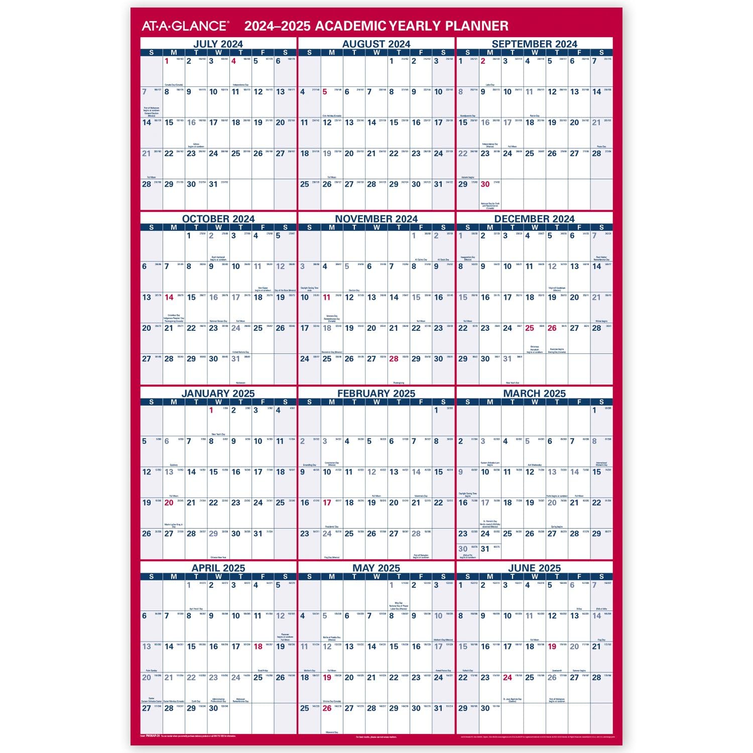 AT-A-GLANCE 2024-2025 Academic Erasable Wall Calendar Planner, 32" x 48 ...