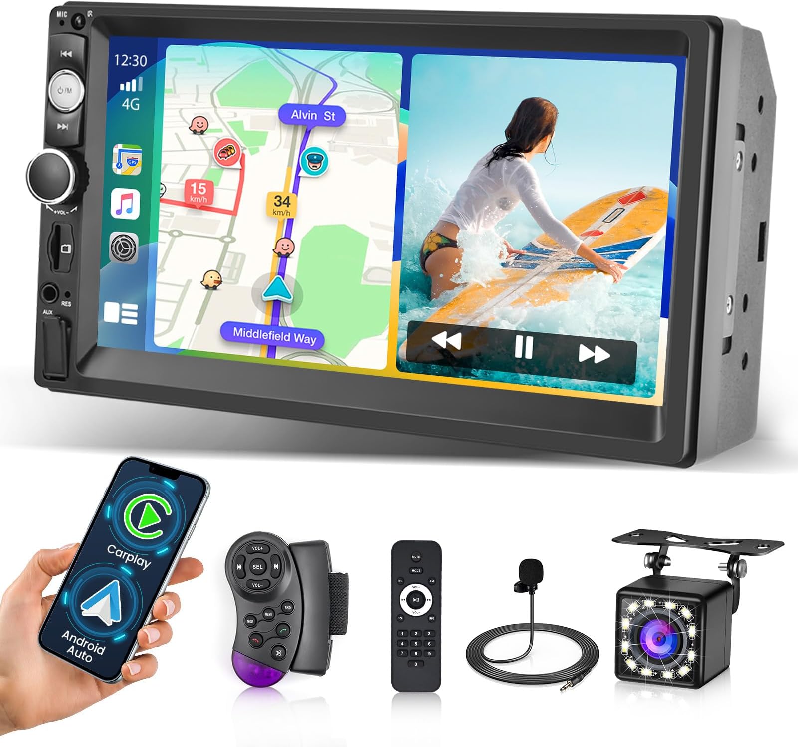 Amazon.com: Car Stereo Double Din Wireless Carplay Android Auto, 7 Inch ...