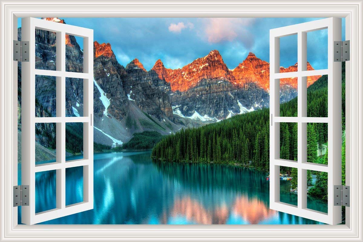 Buy HLJ ART Removable 3D Windows Landscape Wall Mural Stickers Home ...
