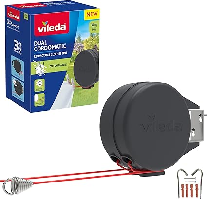 Vileda Dual Cordomatic Retractable Washing line 30m | 2x 15m clothes ...