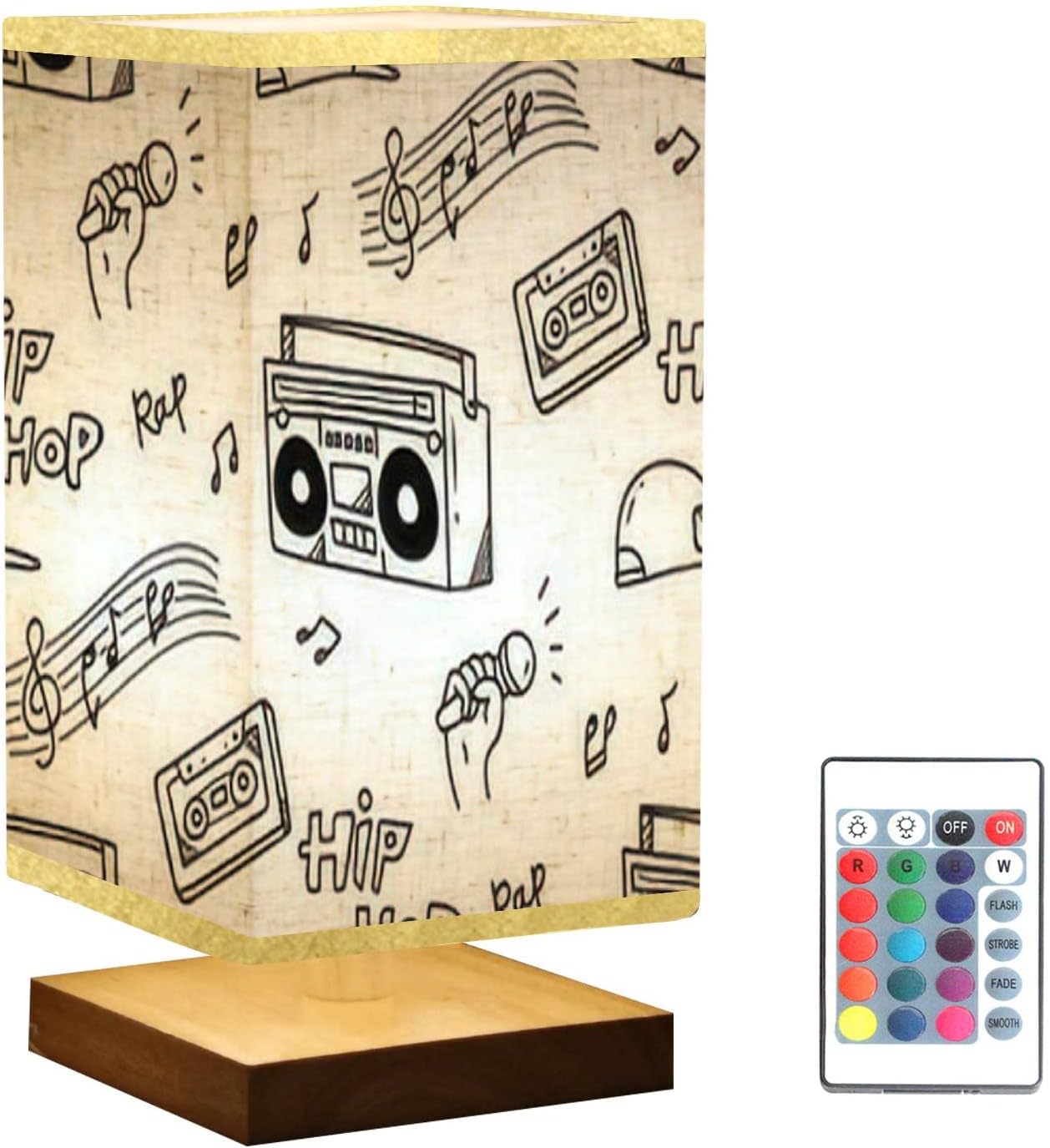 WHFEOIV9RE Square Bedside Table Lamp Hip hop Music Theme Doodle ...