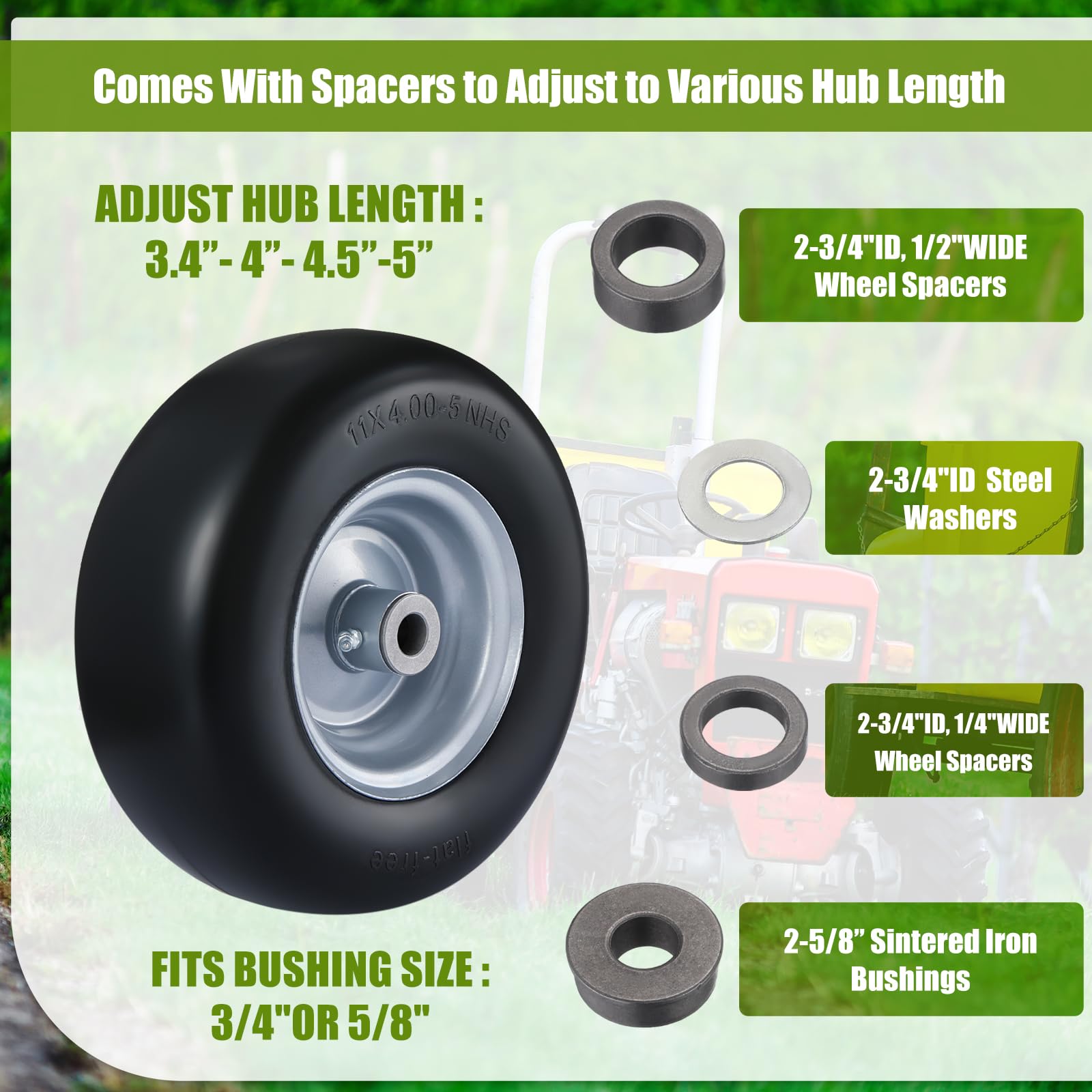 Snapklik.com : DaisyInner 2 Pcs 11x4.00-5 Flat Free Solid Smooth Tread ...
