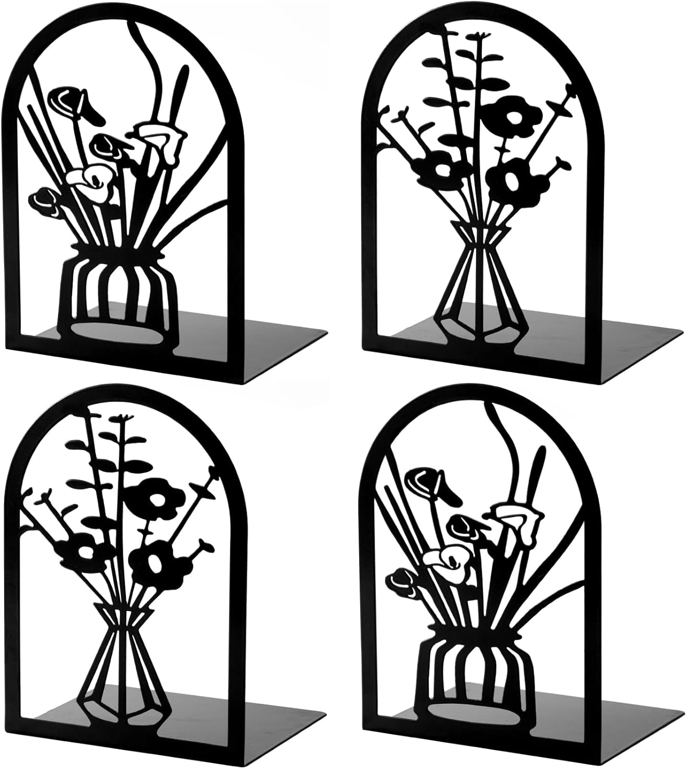Amazon.com: Book Ends, 2 Pairs Metal Bookends, Flower Book Ends for ...