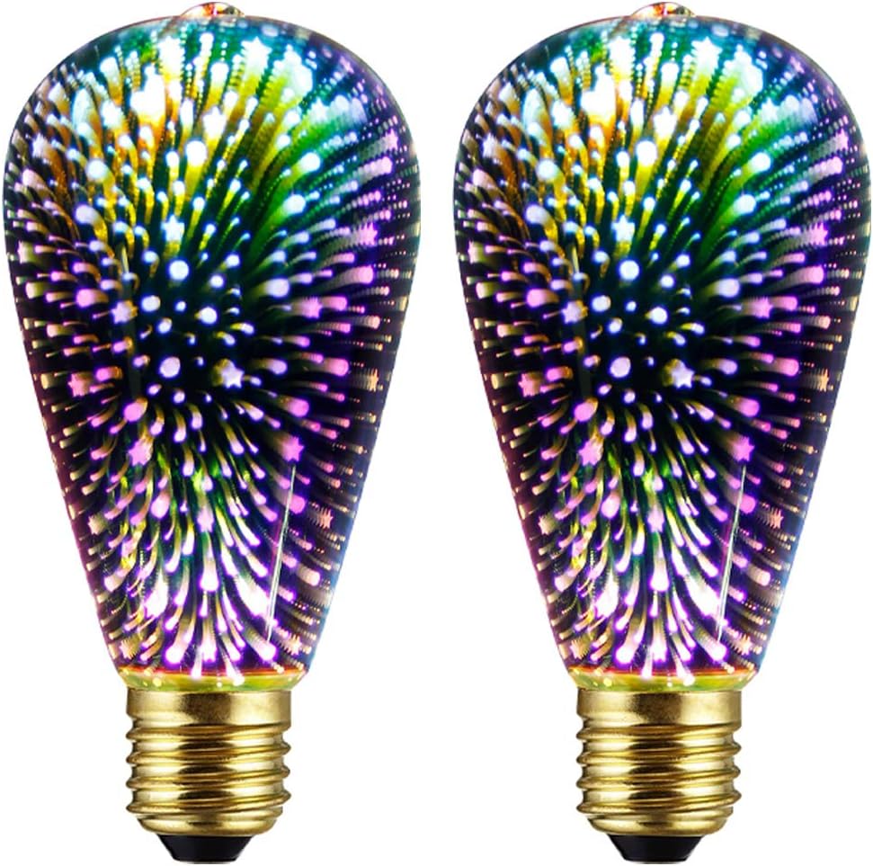 2 Pack Infinity 3D Light Fireworks Effect ST19 LED Light Bulb - 3W 120V ...