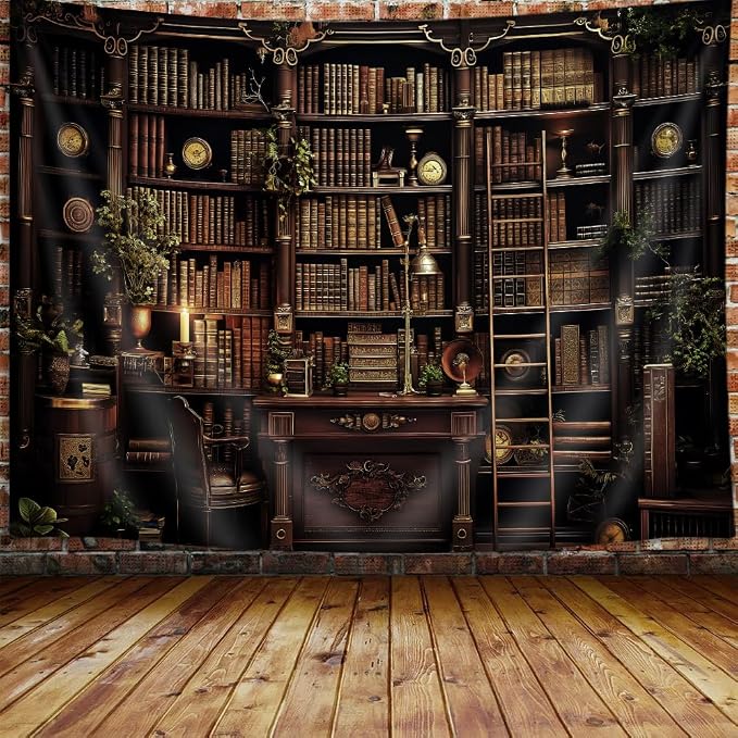 Amazon.com: VEIGIKE Vintage Gothic Bookshelf Tapestry, Medieval Witchy ...