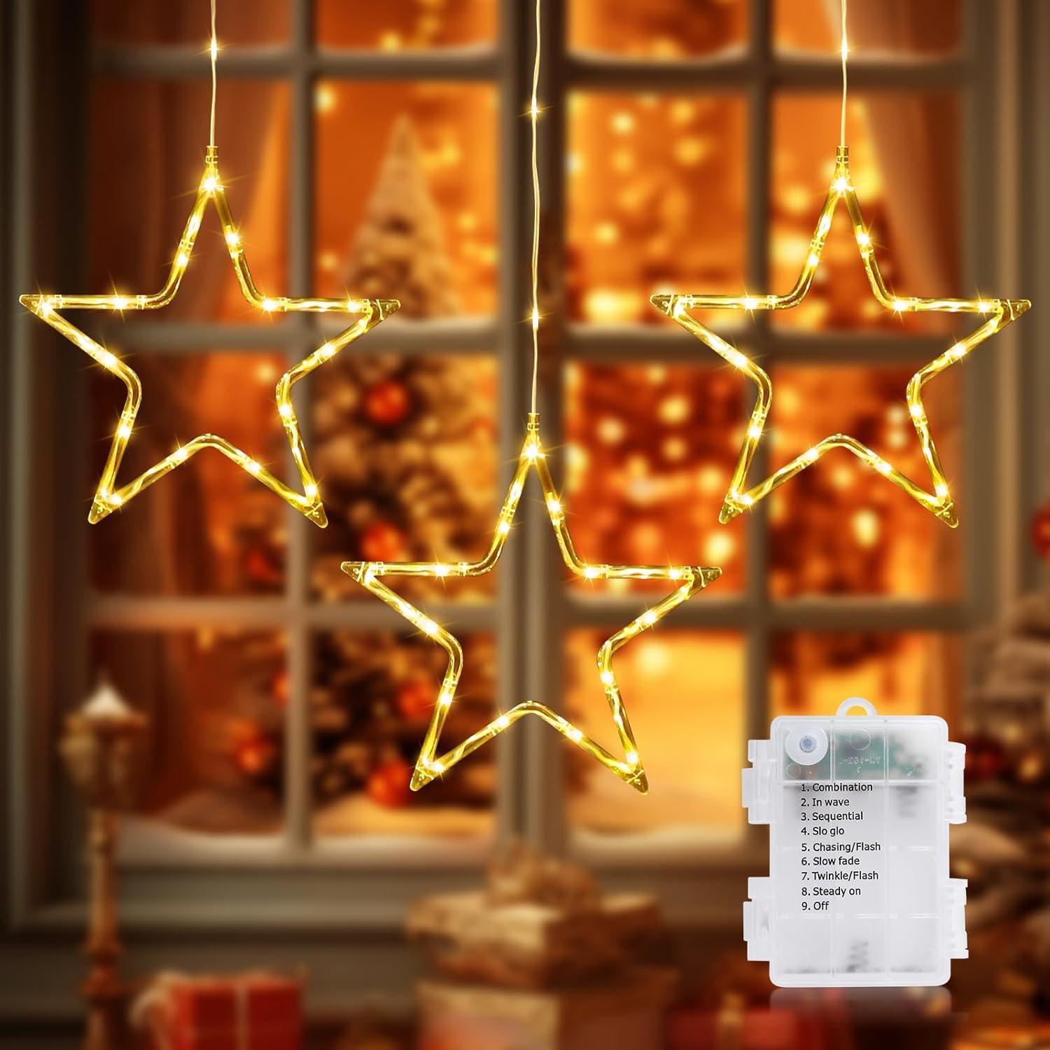 Christmas Star Window Lights,Quntis 45LED 3 Stars Christmas Star ...