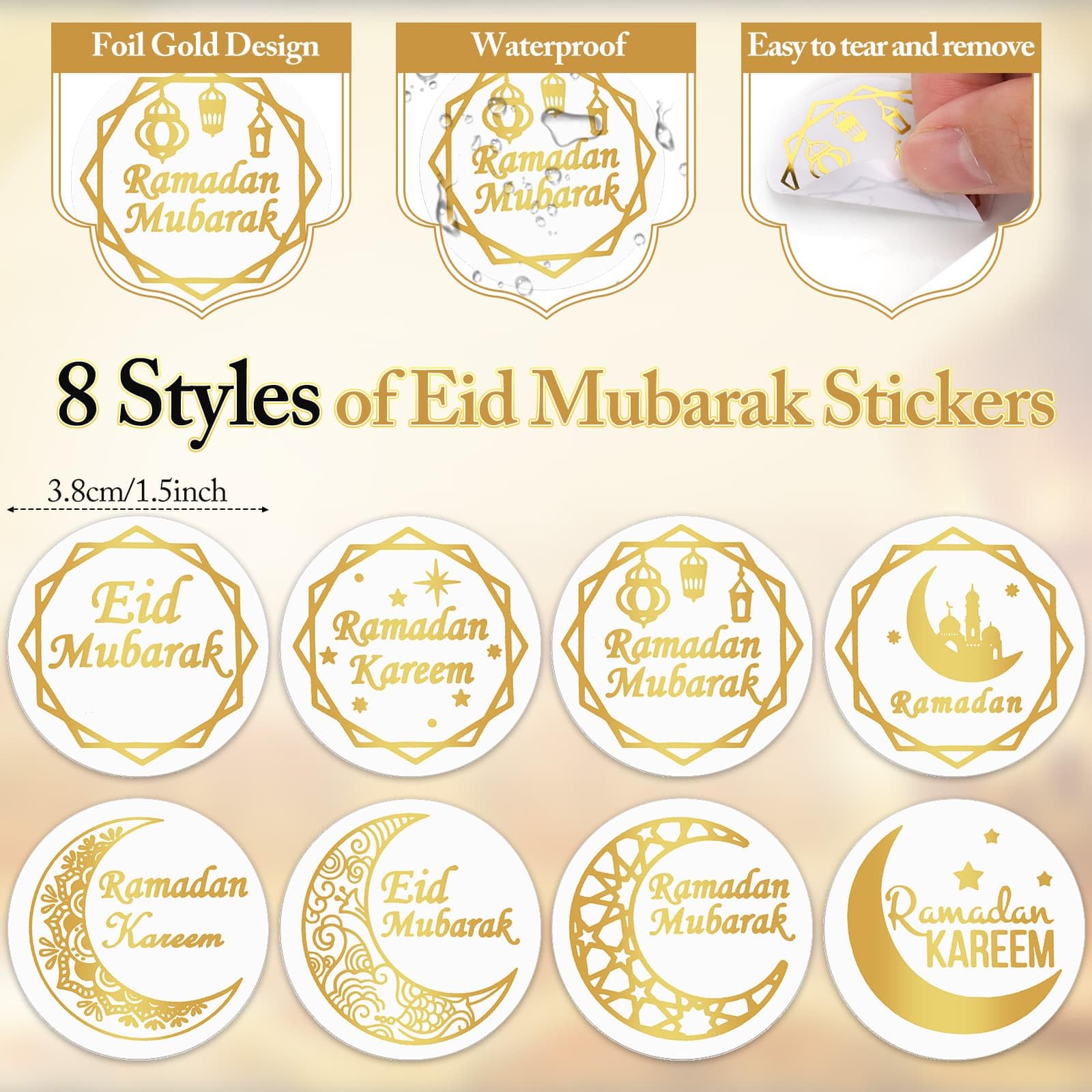 Snapklik.com : 800 Pcs 1.5 Inch Ramadan Stickers Gold Foil Ramadan ...