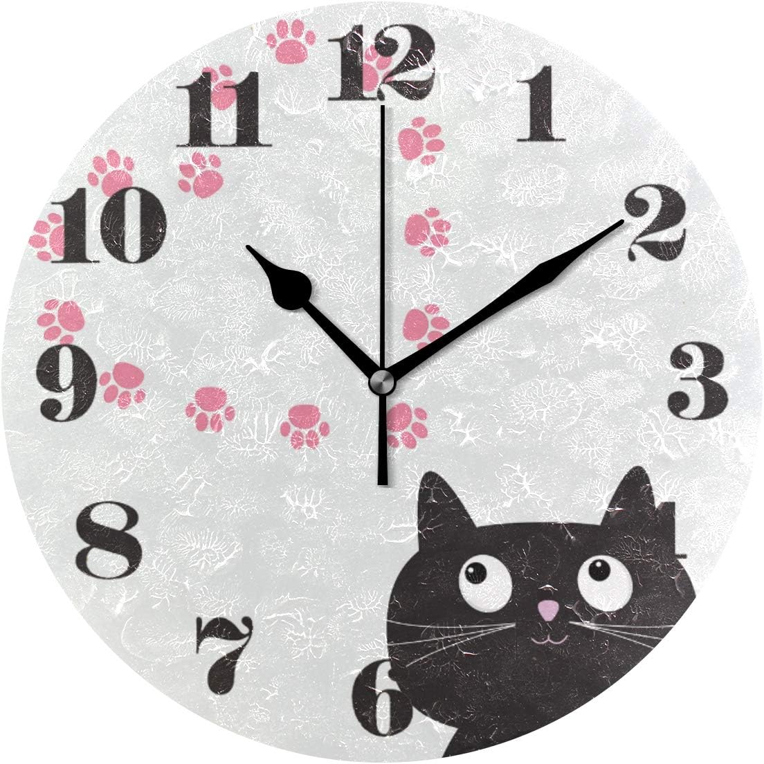 Amazon.com: Black Cat Wall Clock Pink Hearts and Cute Cartoon Cat Blue ...