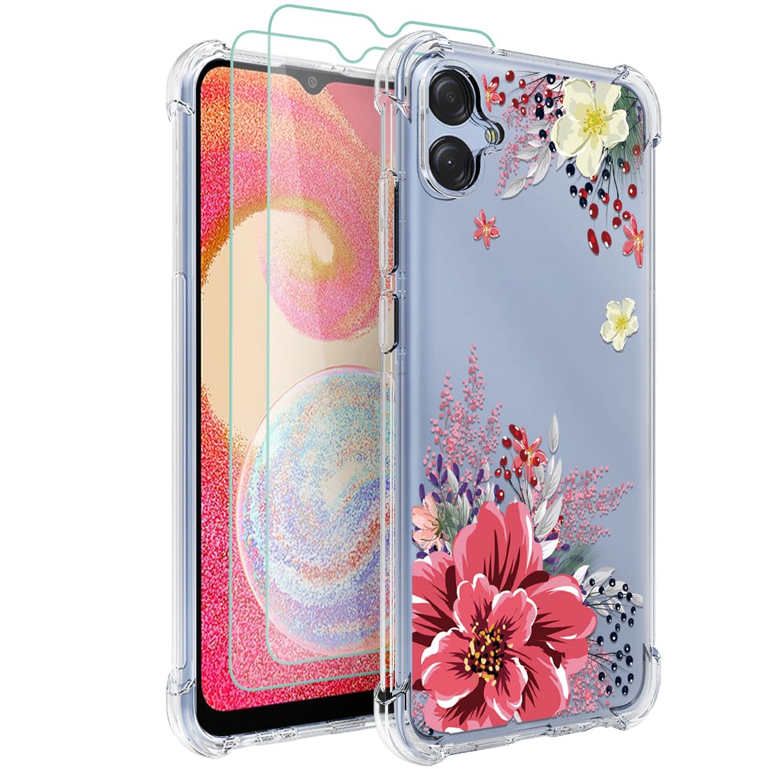 Amazon.com: Osophter for Samsung Galaxy A04E Case Flower Floral for Girls Women with 2pcs Screen ...
