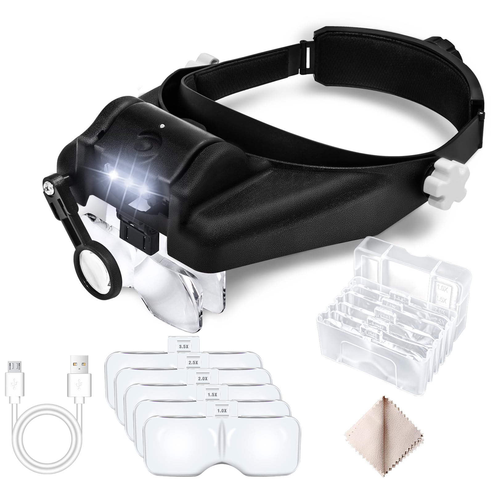 Amazon.com: Headband Magnifier with Light, Rechargeable Magnifying ...