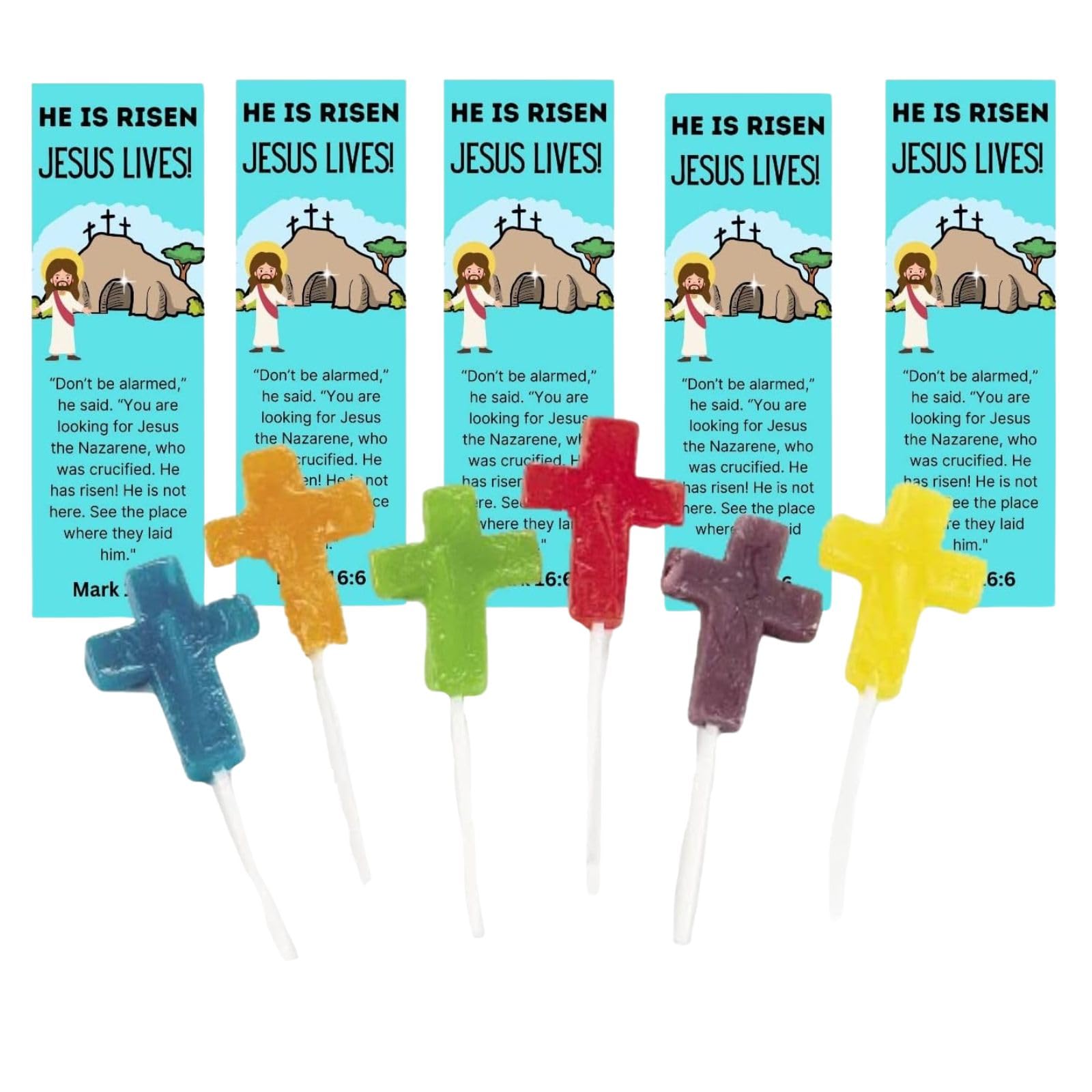 Amazon.com: 144 Bulk Mini Cross Shaped Lollipops with 'He is Risen ...