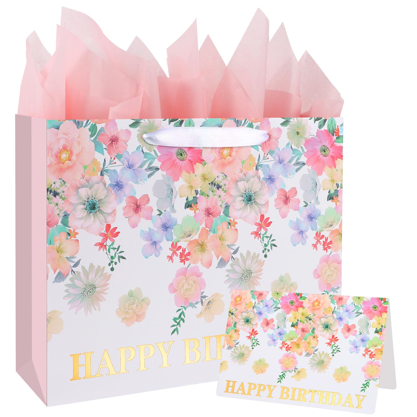 Amazon.com: ASYEHJNR 13" Large Size Happy Birthday Gift Bag Floral ...