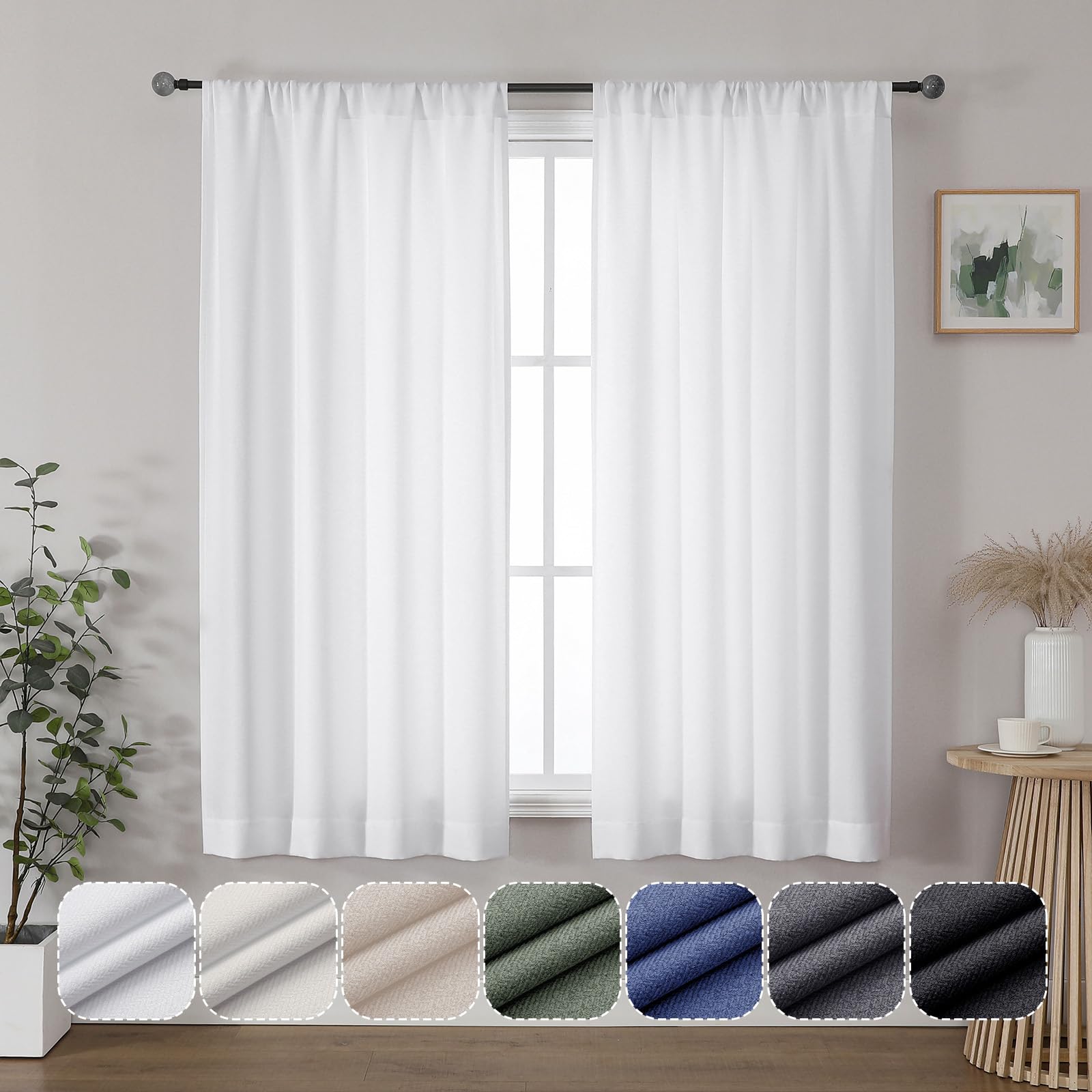 Amazon.com: Lecloud Estelle Light-Filtering White Window Curtains, 63 ...